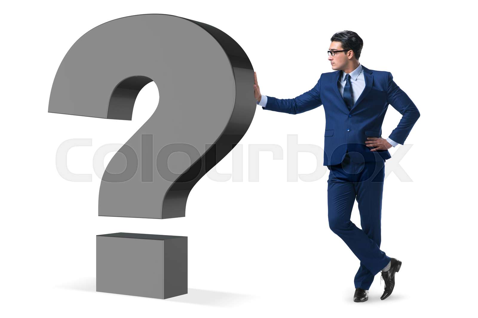 Man with question mark isolated on white | Stock image | Colourbox