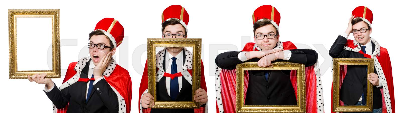Man with picture frame isolated on the white | Stock image | Colourbox
