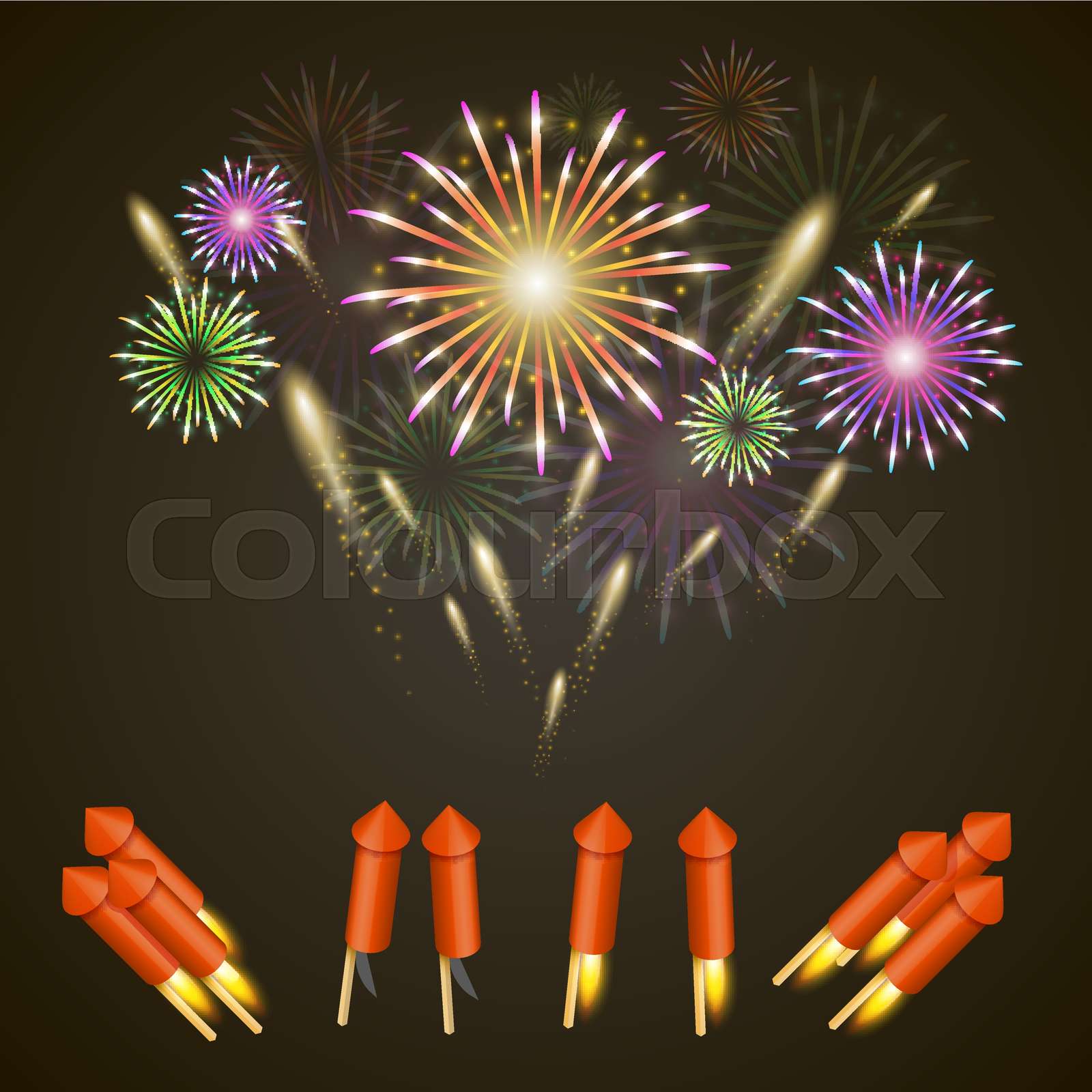Firework rocket set art cover | Stock vector | Colourbox