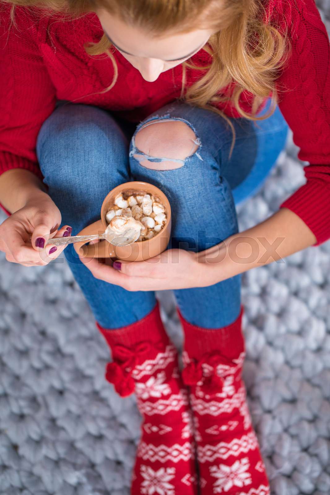 Girl Drinking Hot Chocolate Stock Image Colourbox