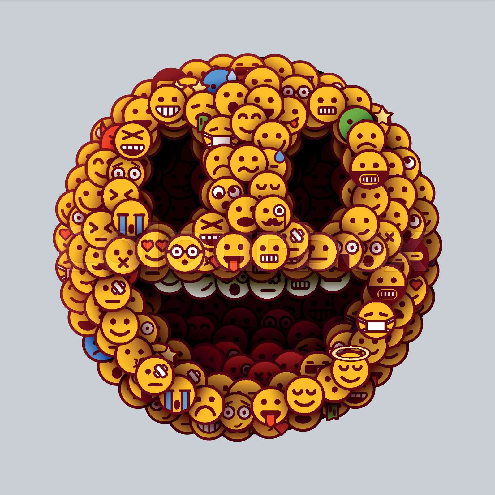 Smiley face made of many small smiles. Unusual and creative smile crowd ...