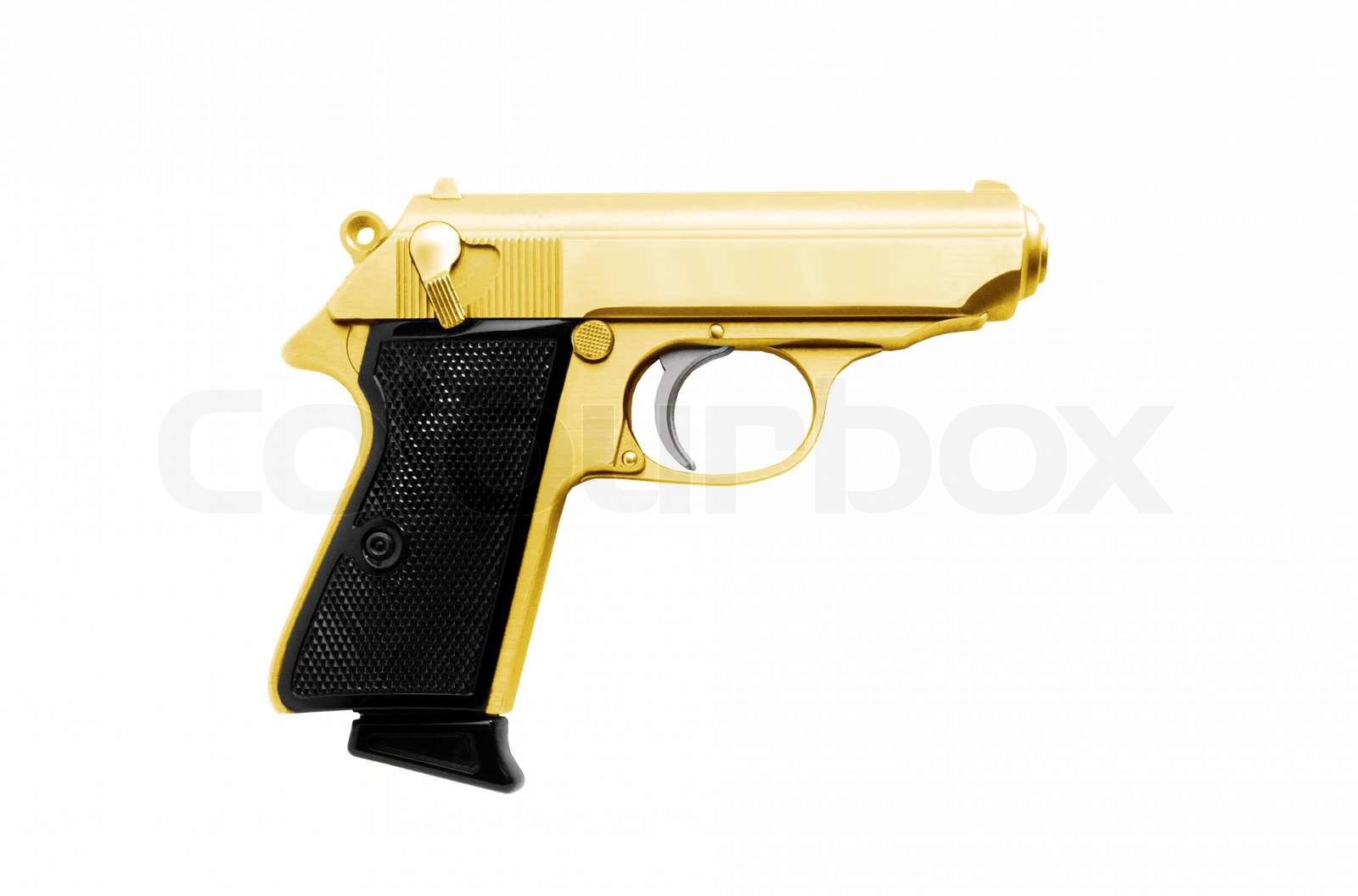 Golden revolver pistol isoleret på hvid baggrund | Stock foto | Colourbox
