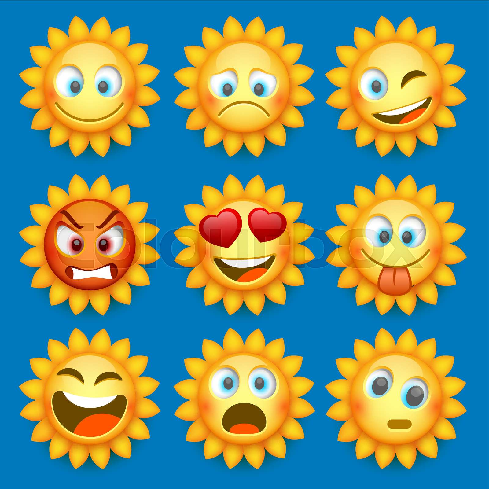 Emoji sun and sad icon set. Vector illustration | Stock vector | Colourbox