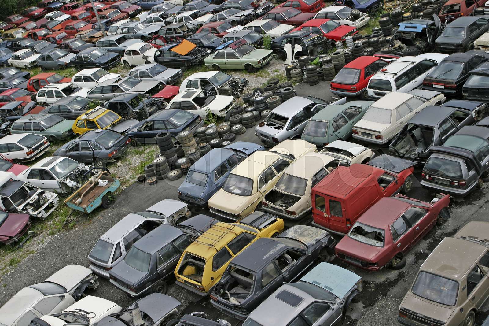 Scrap Car Recycle Yard with lots of old crushed cars | Stock image ...