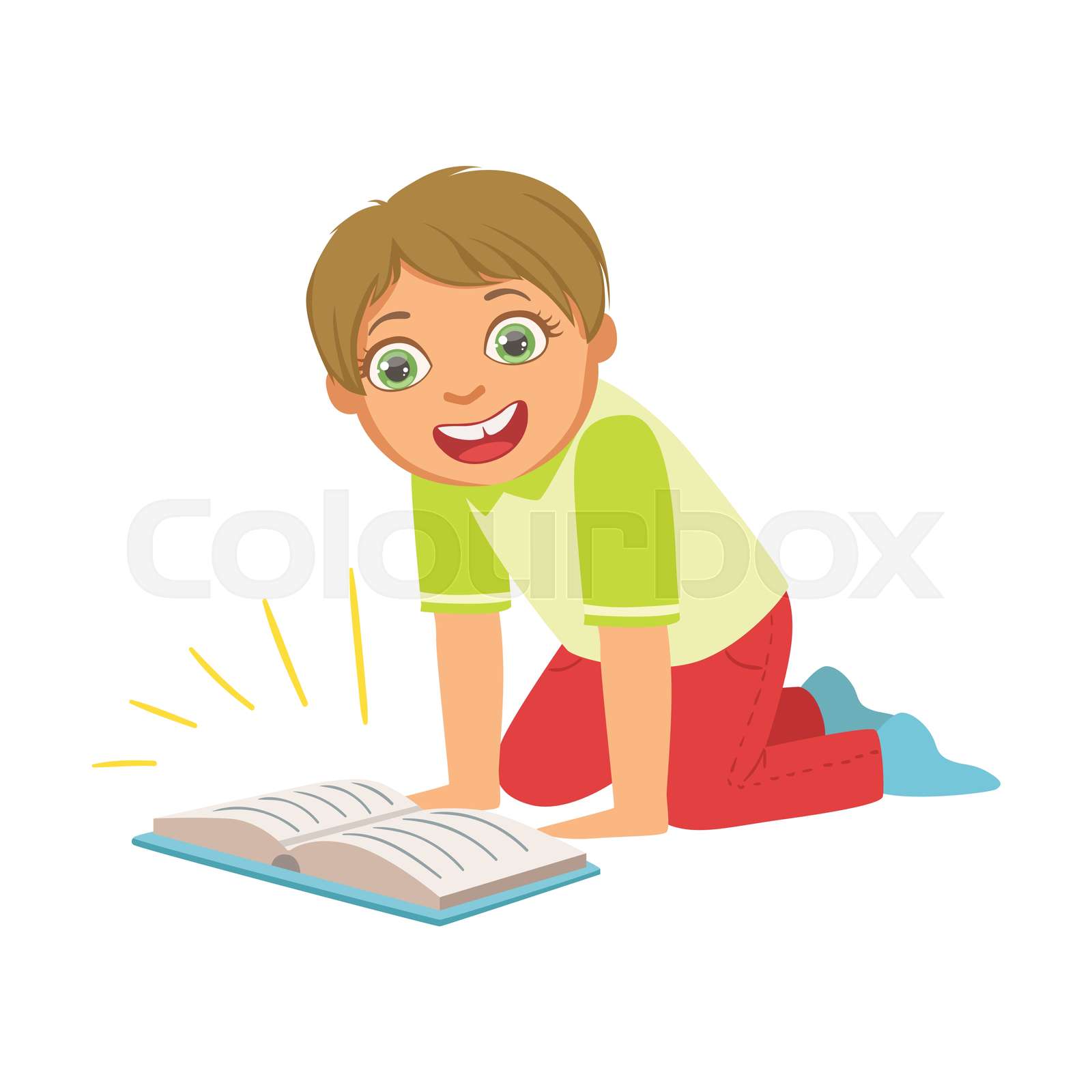 Boy Laughing Reading A Book, Part Of Kids Loving To Read Vector ...