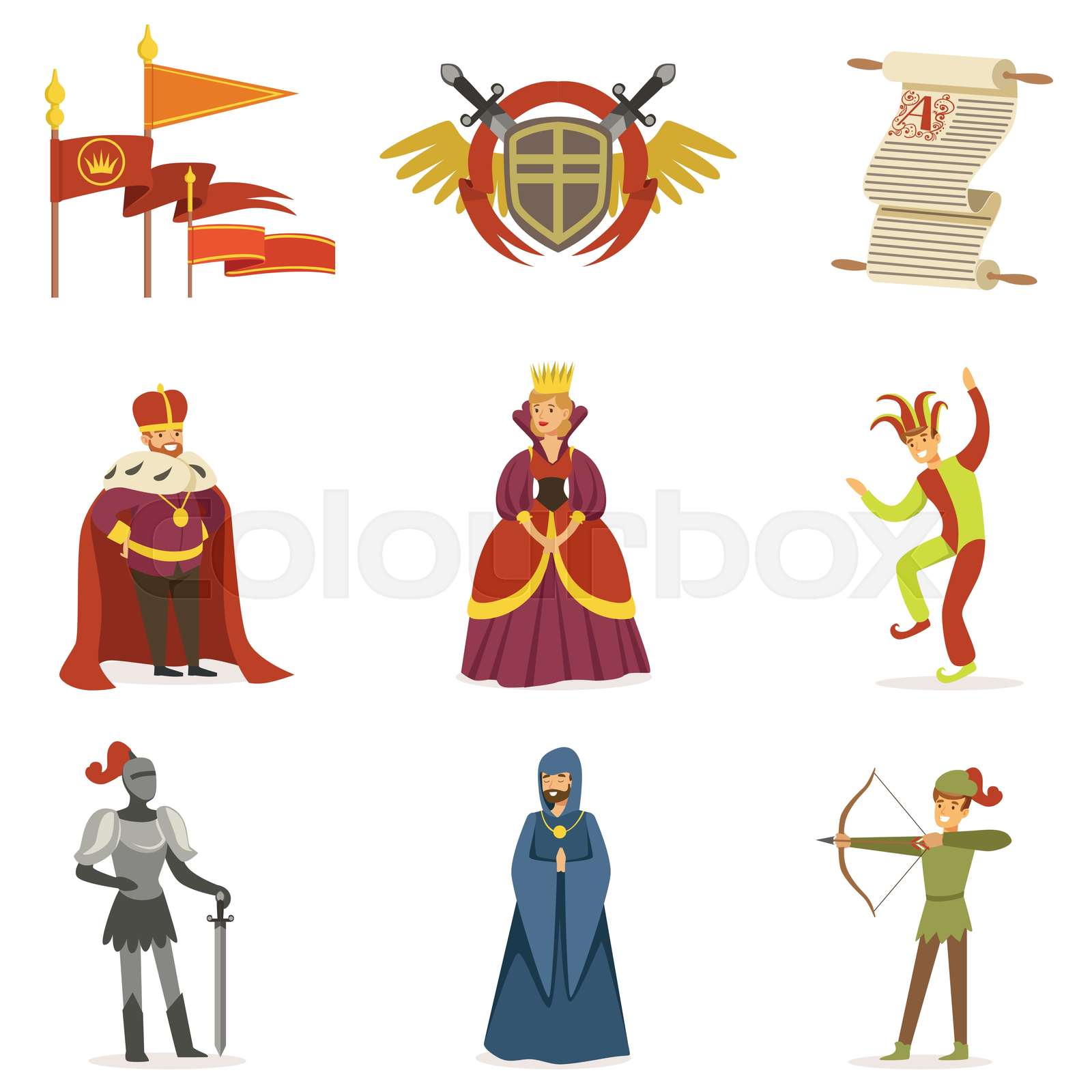 Medieval Cartoon Characters And European Middle Ages Historic Period ...