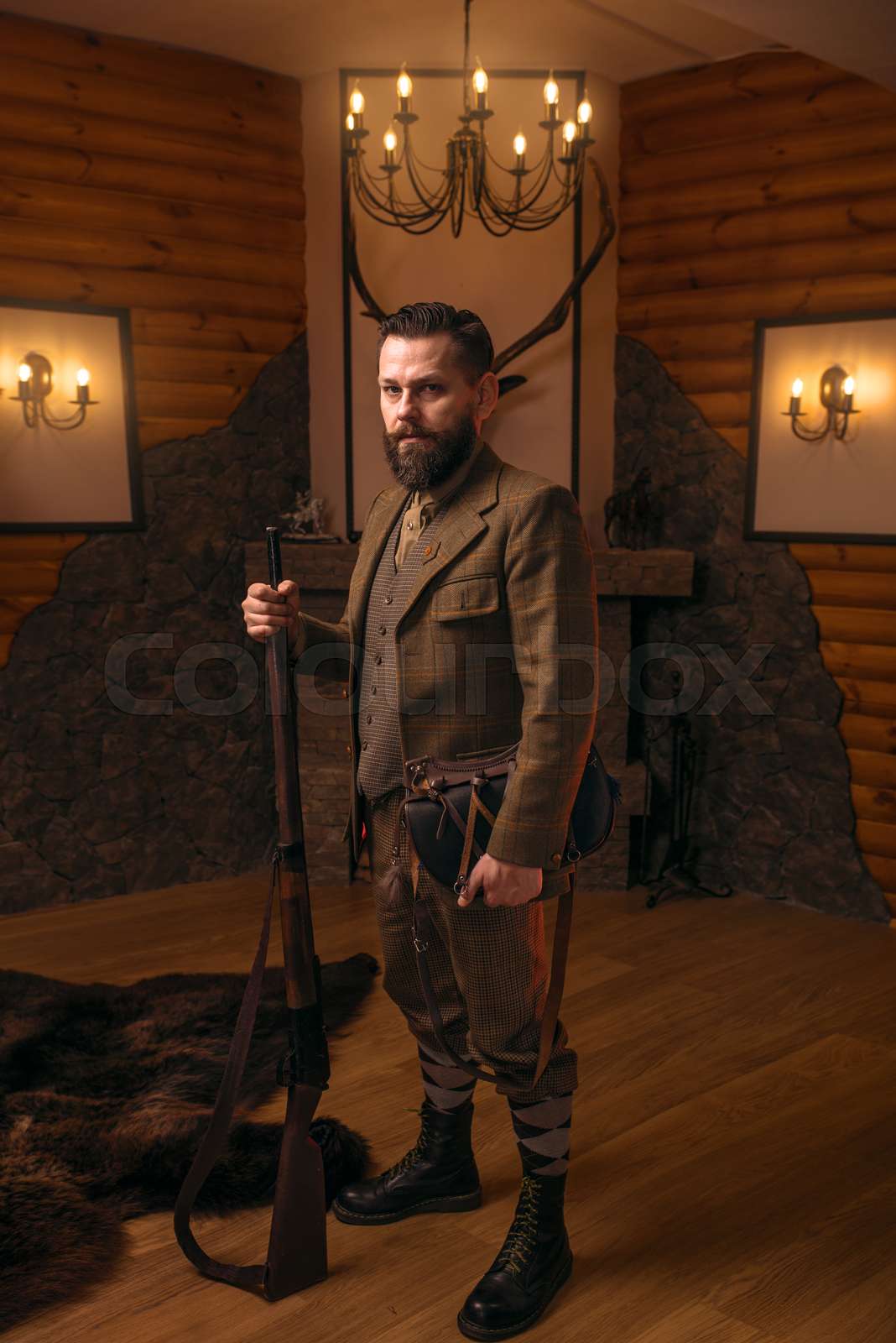 Solid hunter man in old-fashioned hunting clothing | Stock image ...