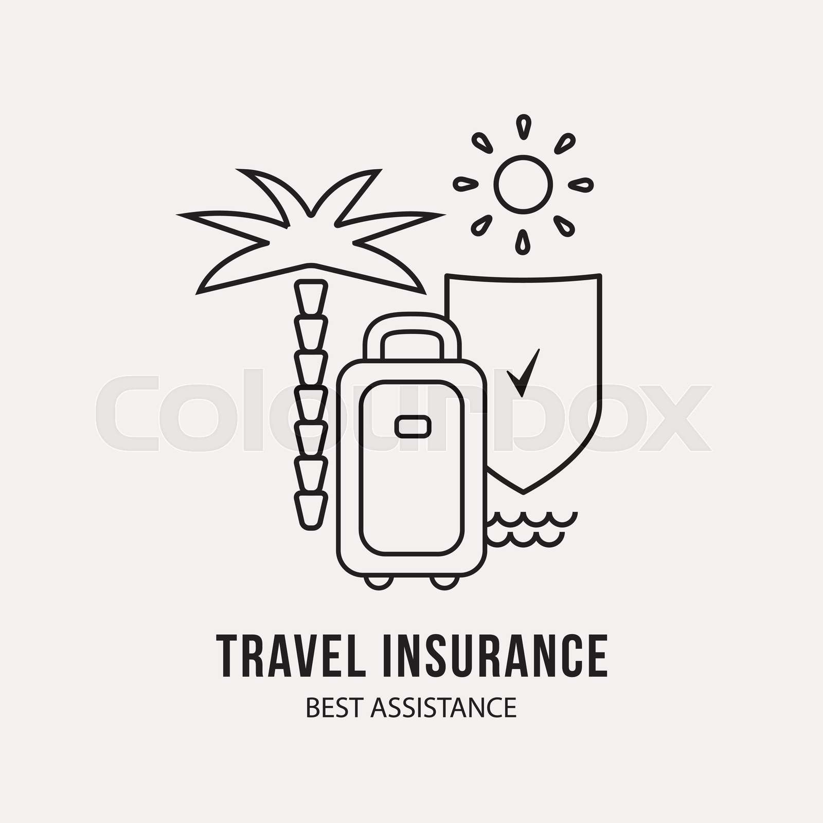travel insurance, vector icon with shield and check mark, suitcase ...
