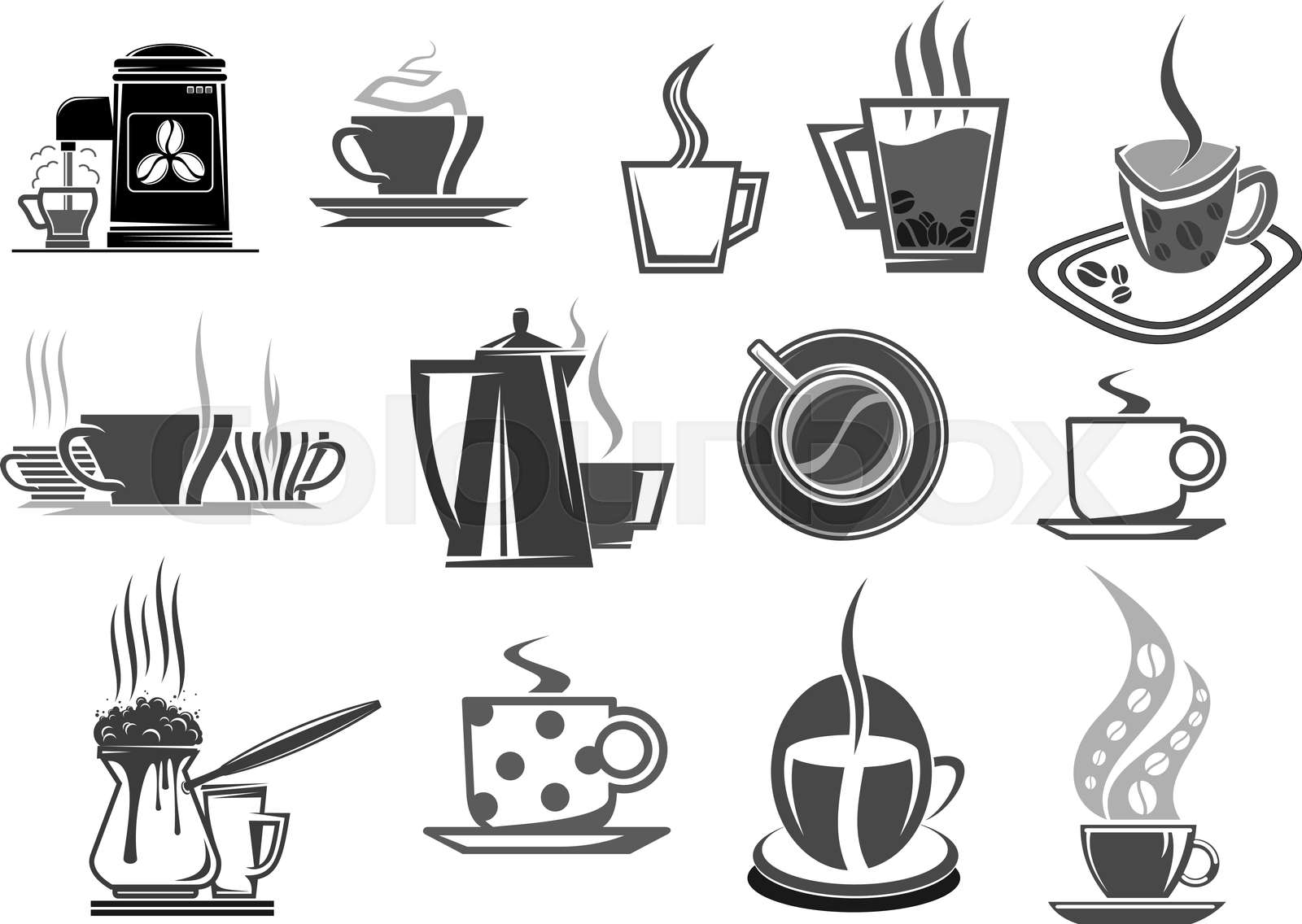 Cafe cafeteria coffee cups and beans vector icons | Stock vector ...