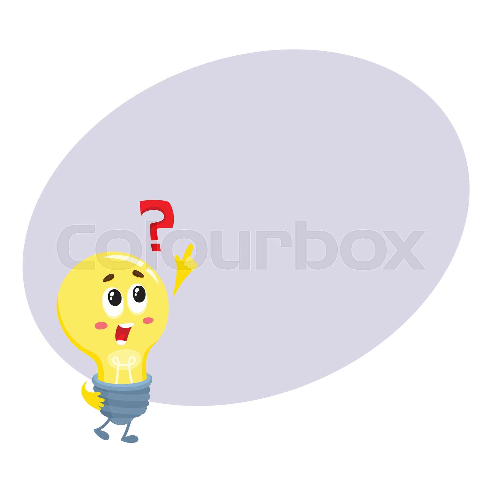 Cute light bulb character with funny face and question mark | Stock ...