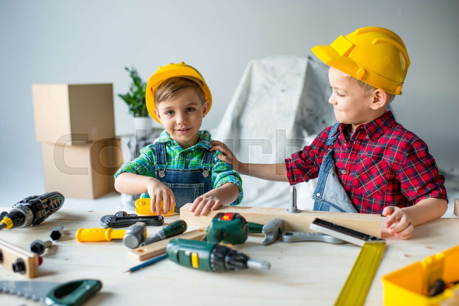 Little boys with tools | Stock image | Colourbox
