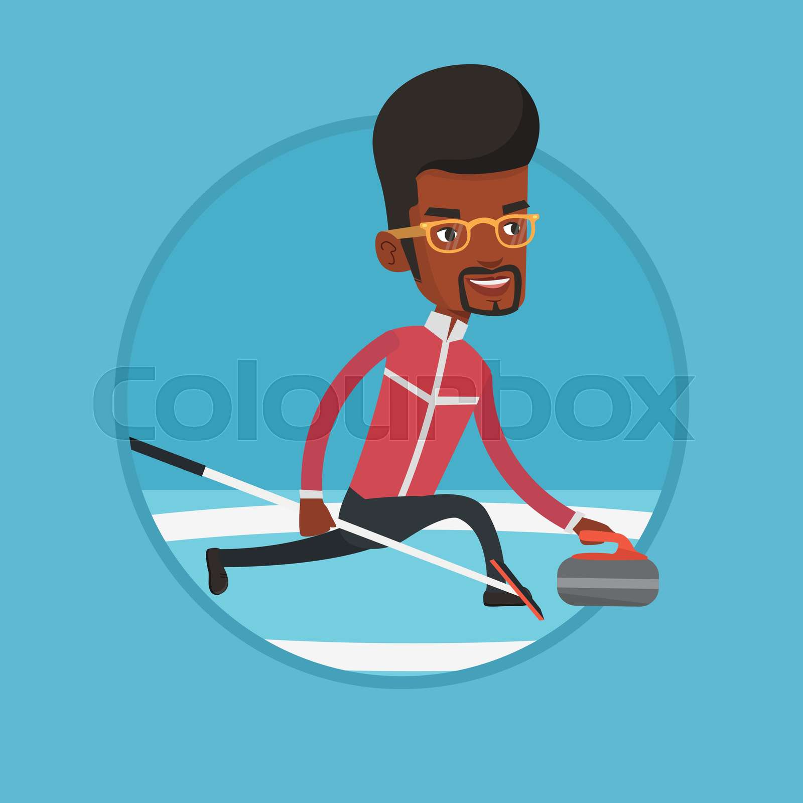 Curling player playing curling on curling rink. | Stock vector | Colourbox