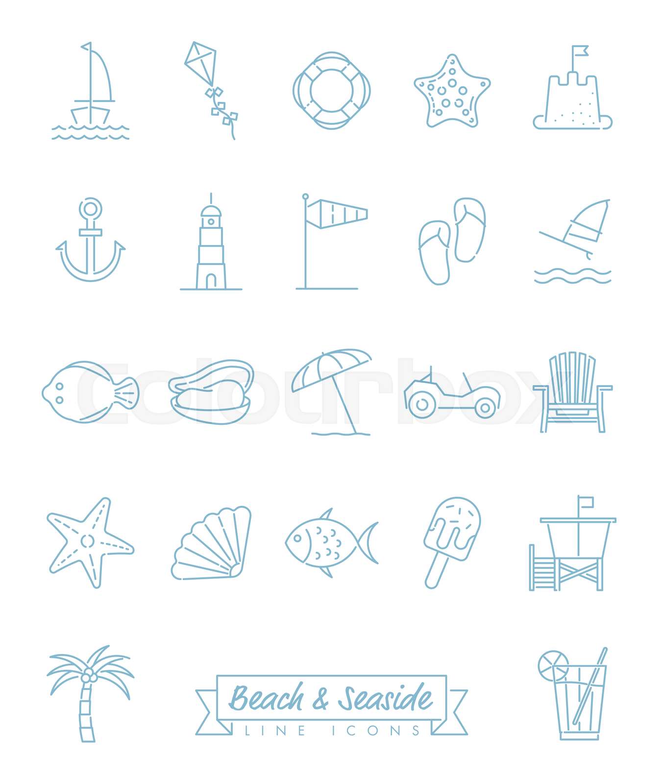 Beach and Seaside Line Icons Set | Stock-Vektor | Colourbox