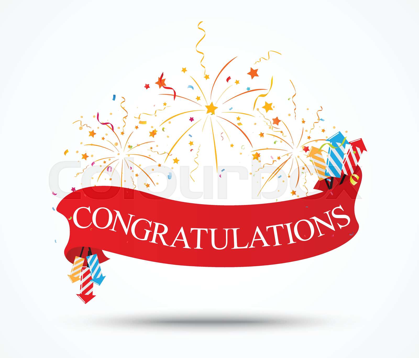 Congratulations design with fireworks and ribbon | Stock vector | Colourbox