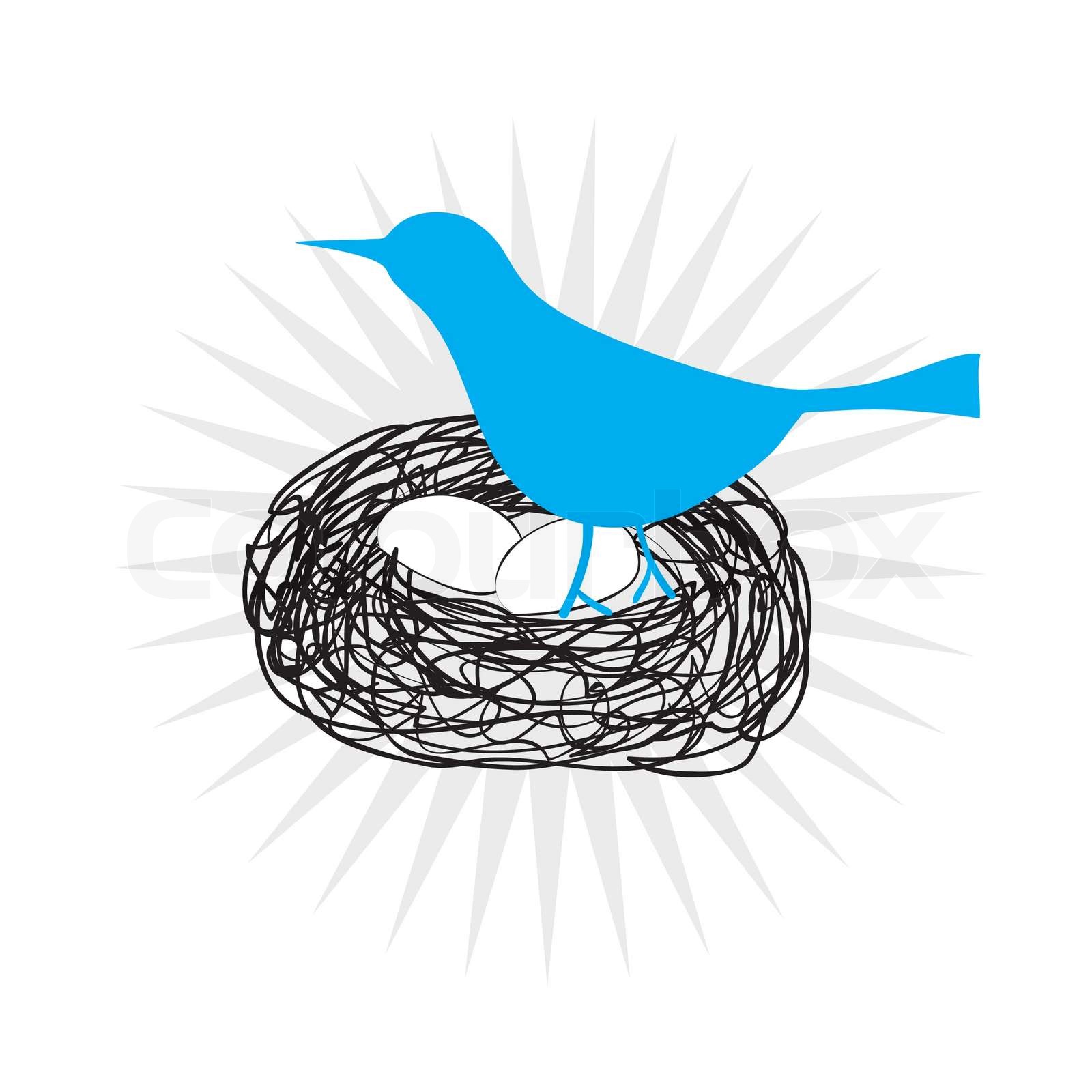 Blue bird icon sitting in a nest on its eggs in vector format | Stock ...