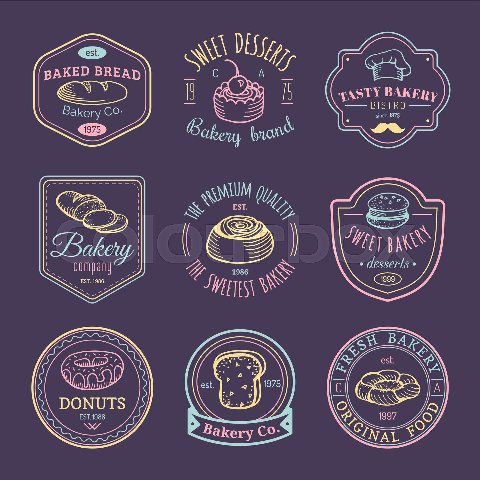 Vector set of vintage bakery logos. Retro emblems collection with sweet ...