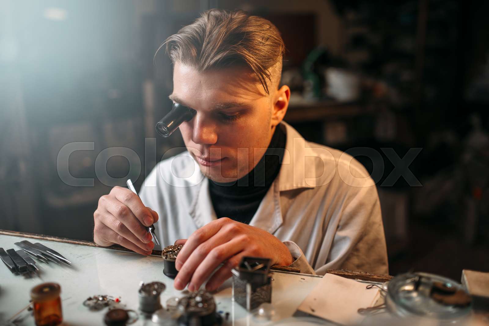 Clock maker repair old clockwork gear | Stock image | Colourbox