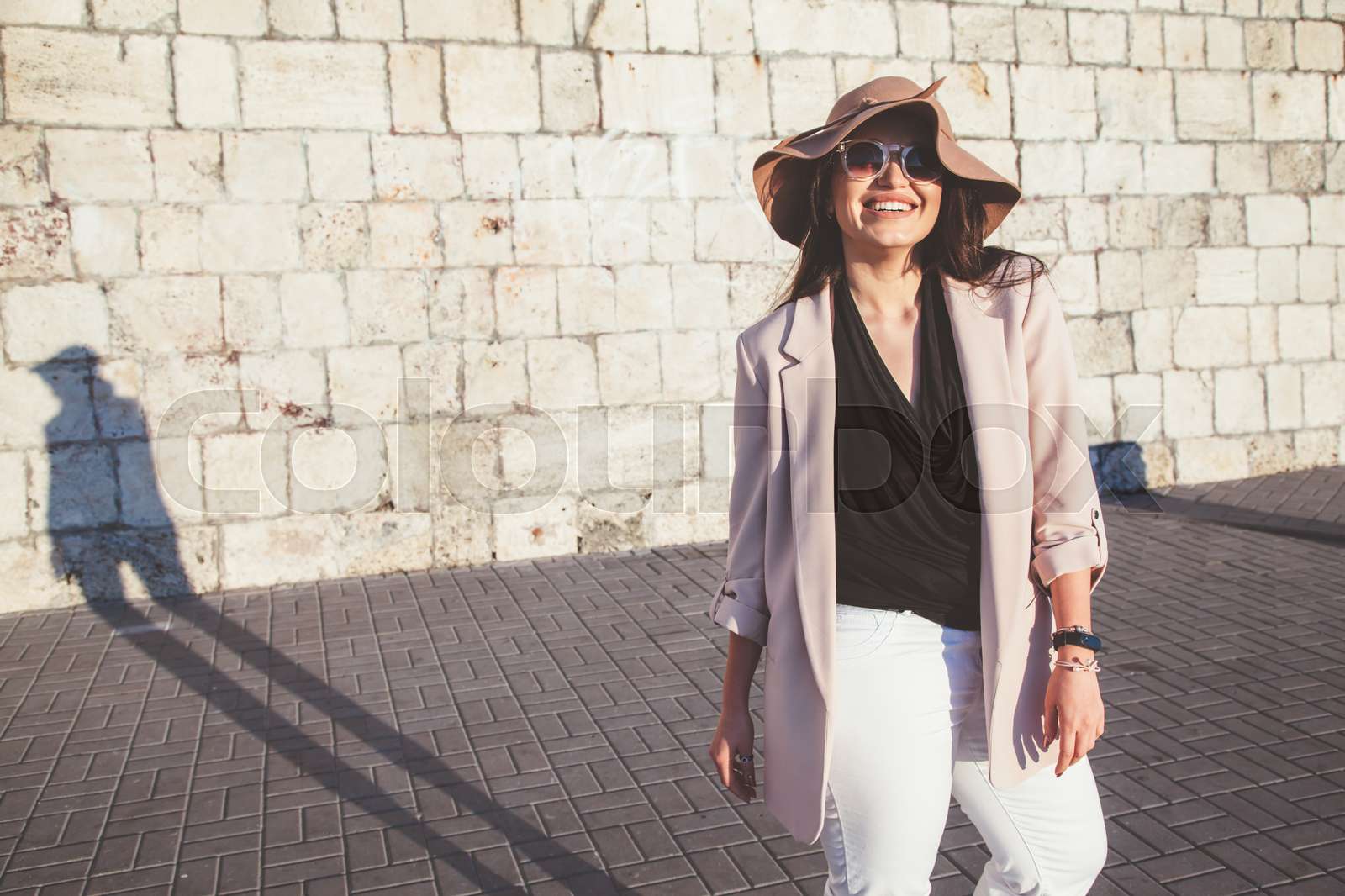 Plus size model wearing fashion clothes in city street | Stock image ...