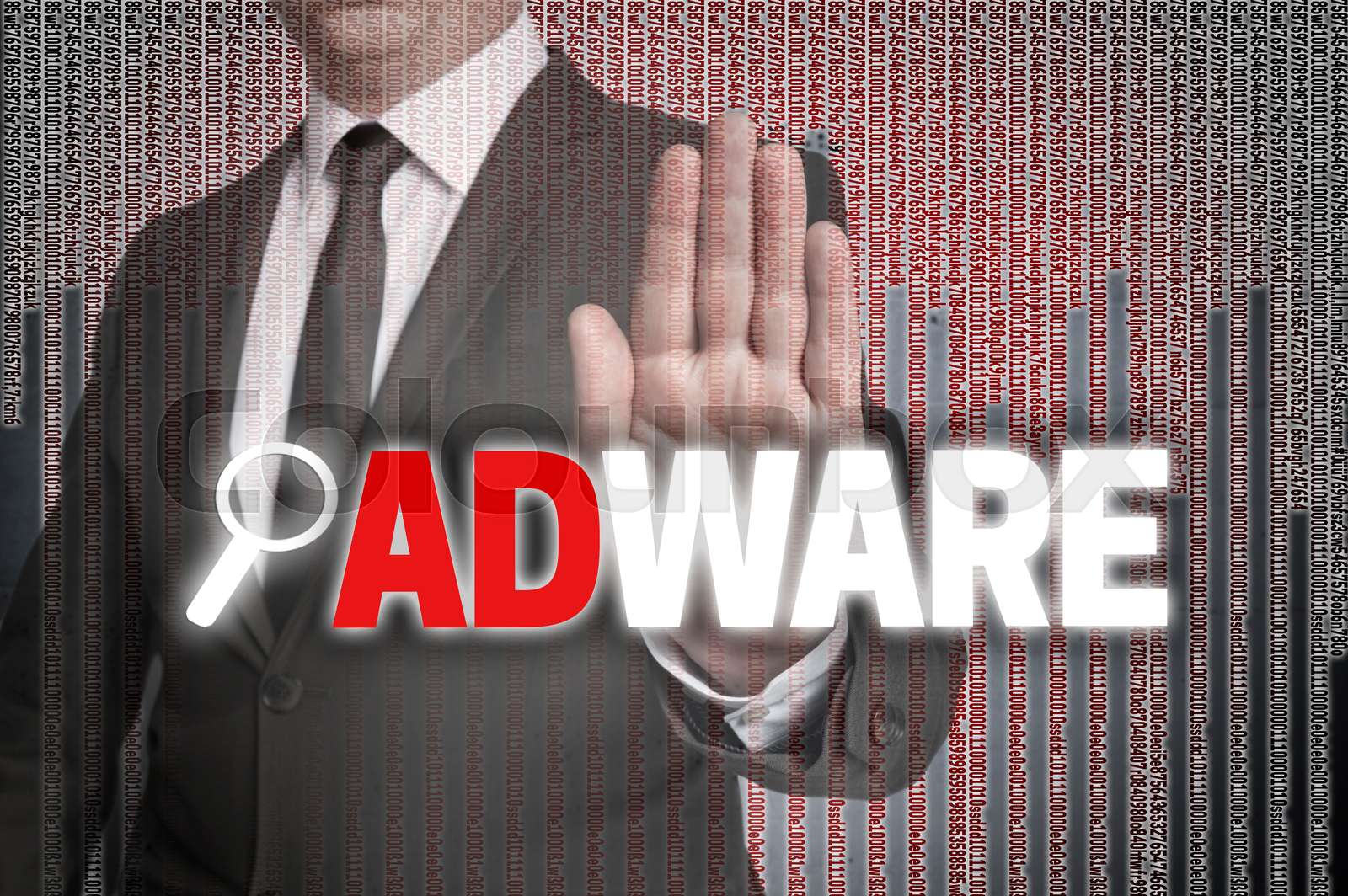 Adware with matrix is shown by businessman | Stock image | Colourbox