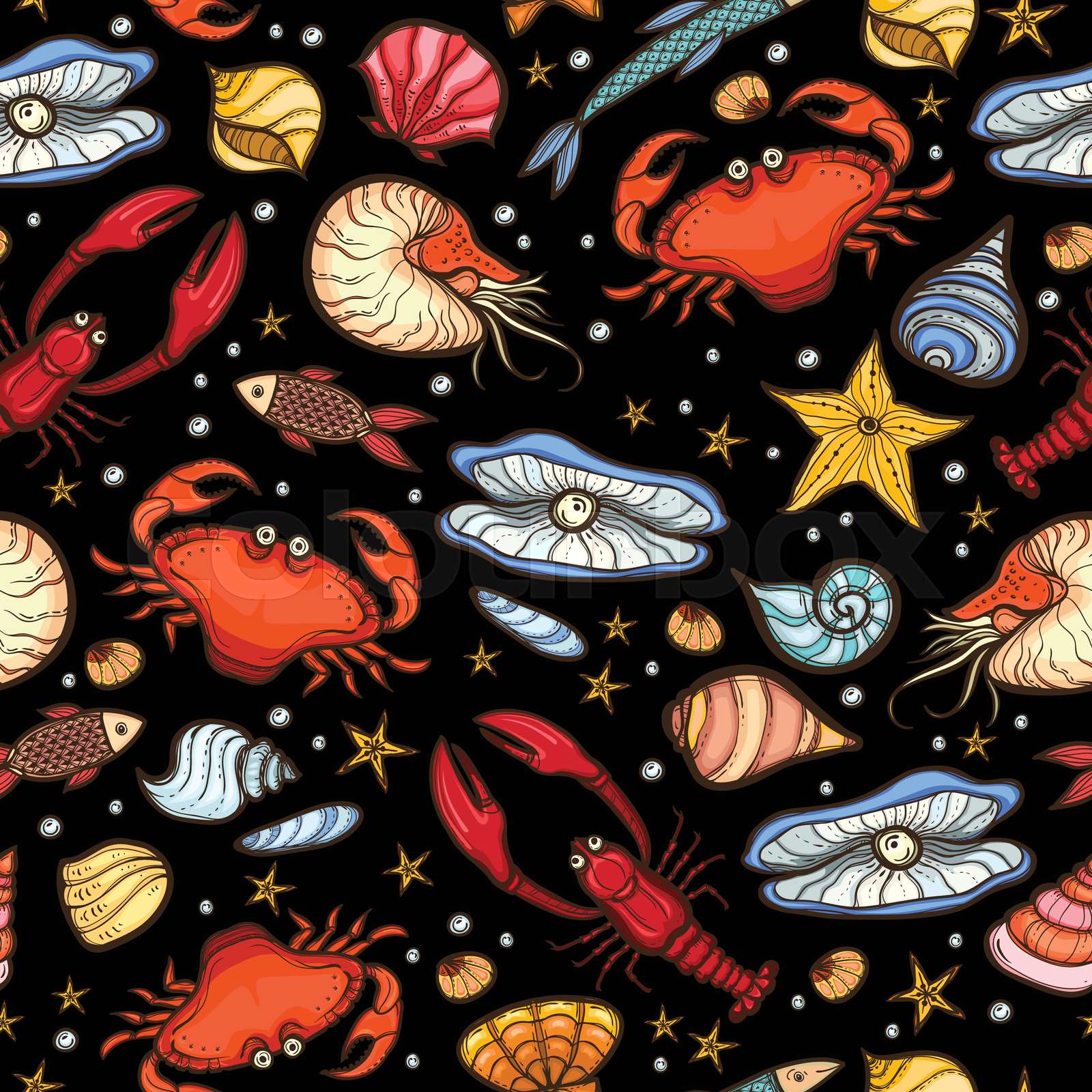 Crab and shell seamless pattern | Stock vector | Colourbox