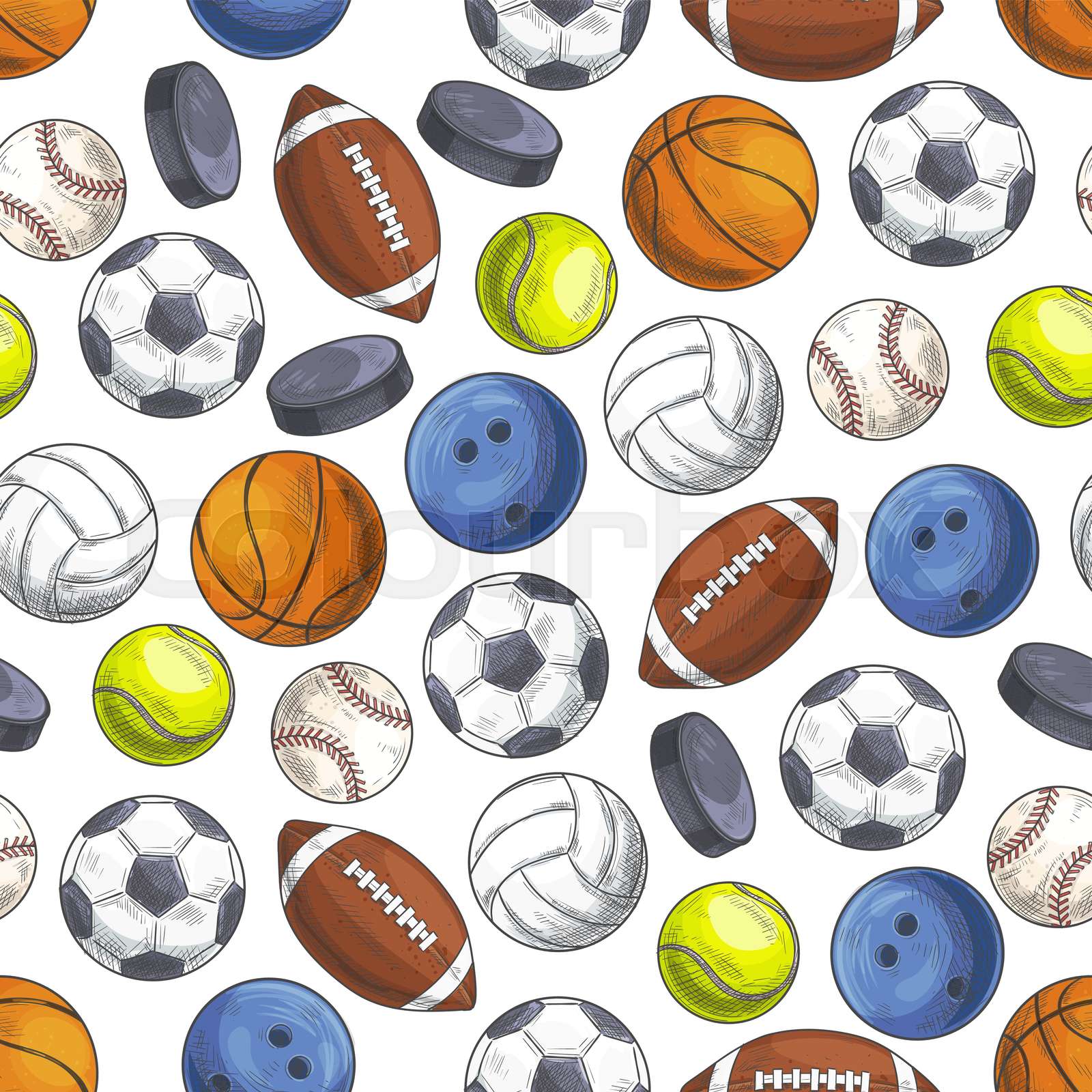 Sport seamless pattern with sketch game balls | Stock vector | Colourbox