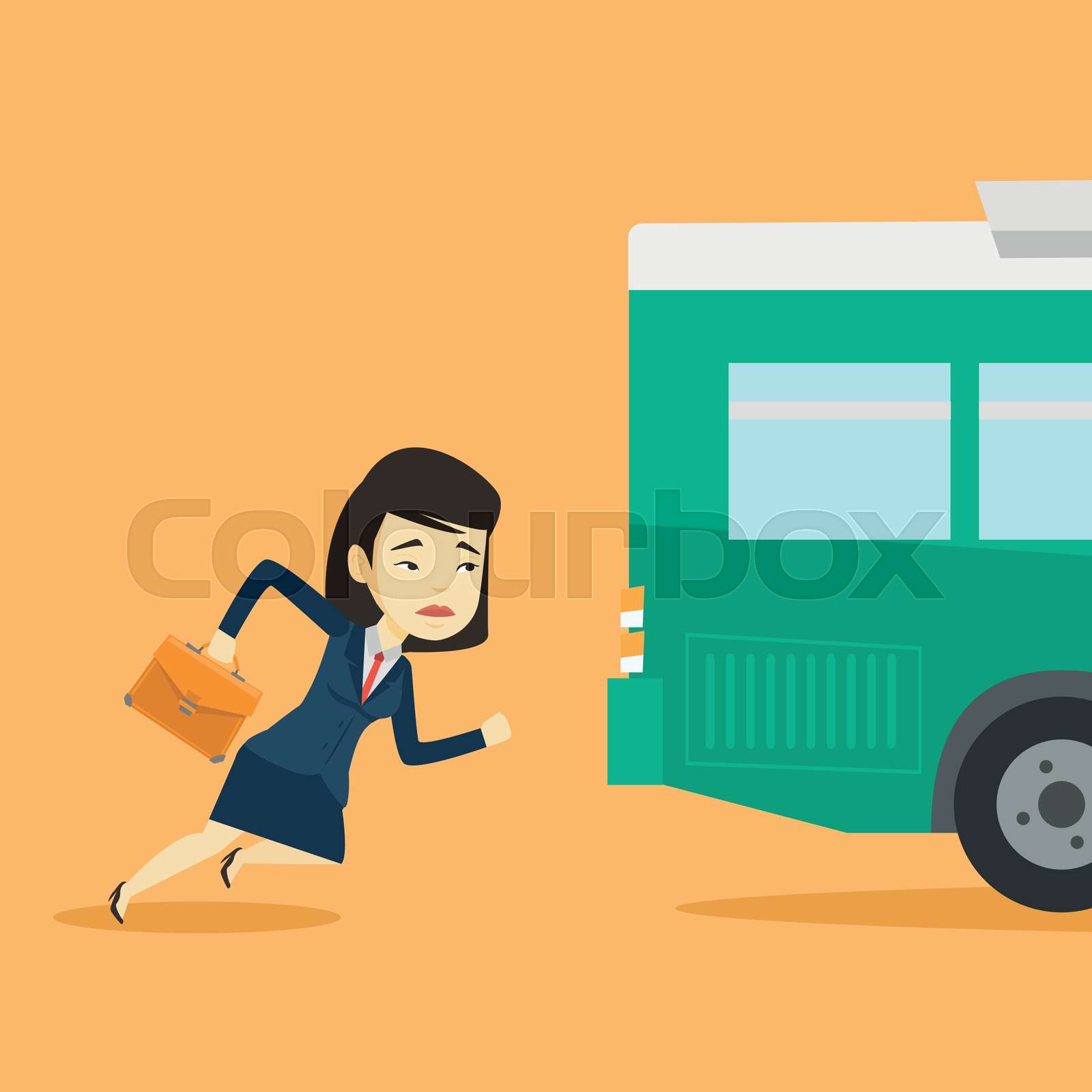 Latecomer woman running for the bus. | Stock vector | Colourbox
