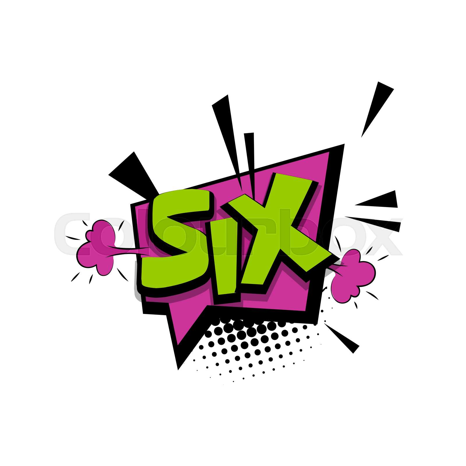 Colored comic text numbers six | Stock vector | Colourbox