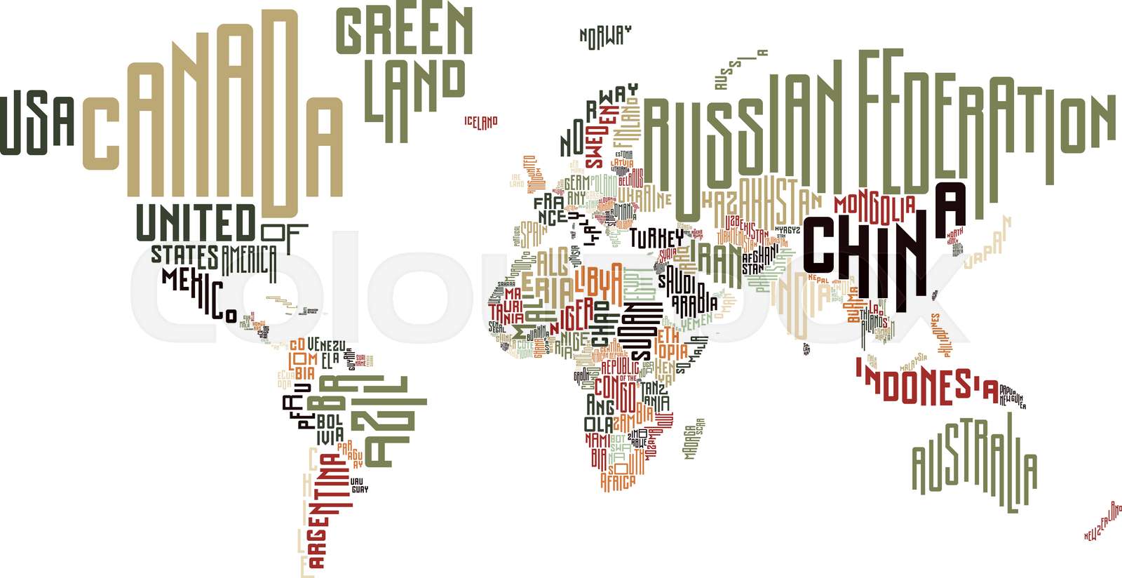 World map made of typographic country names | Stock vector | Colourbox
