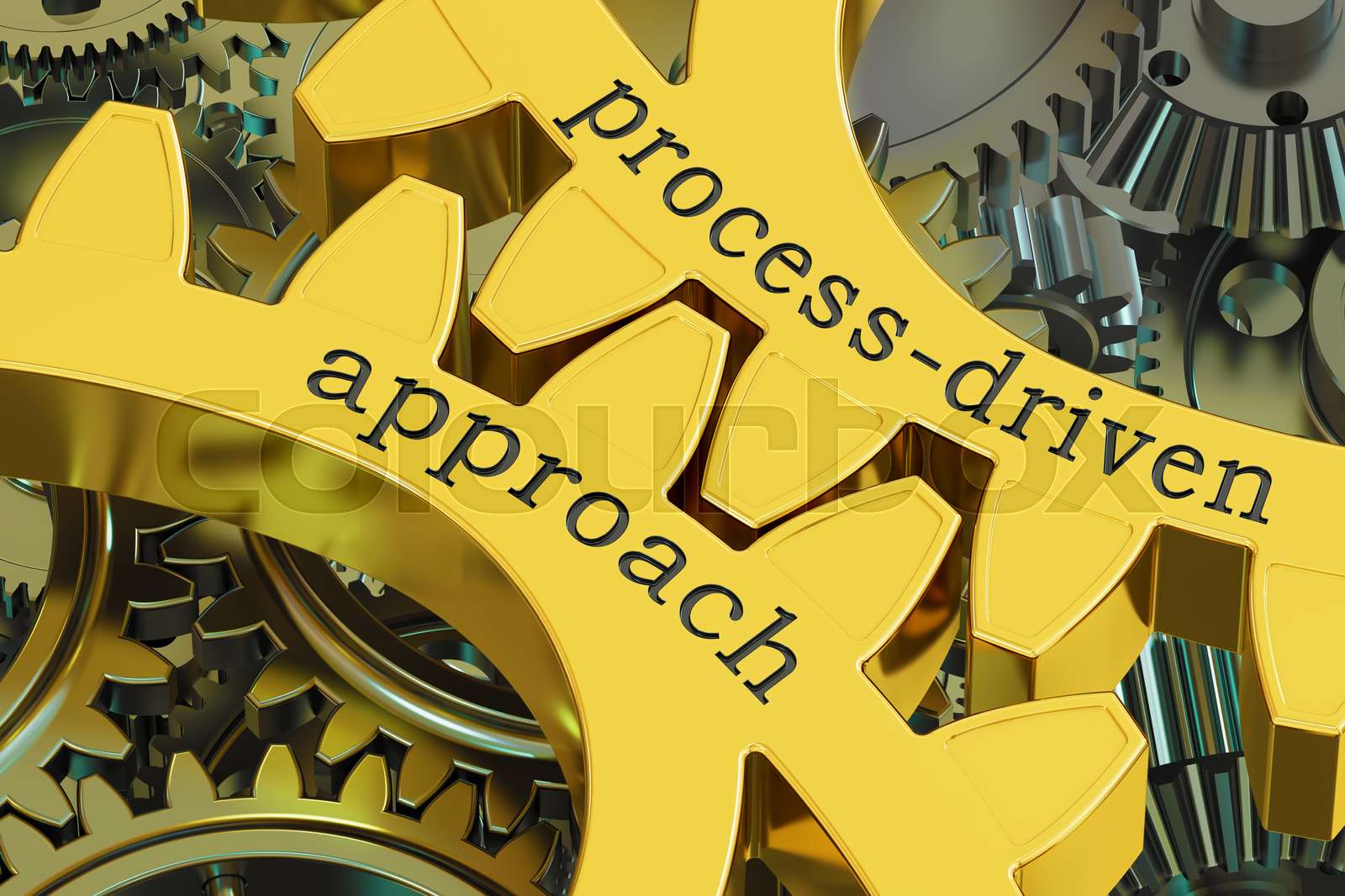 process-driven approach concept on the gearwheels, 3D rendering | Stock ...