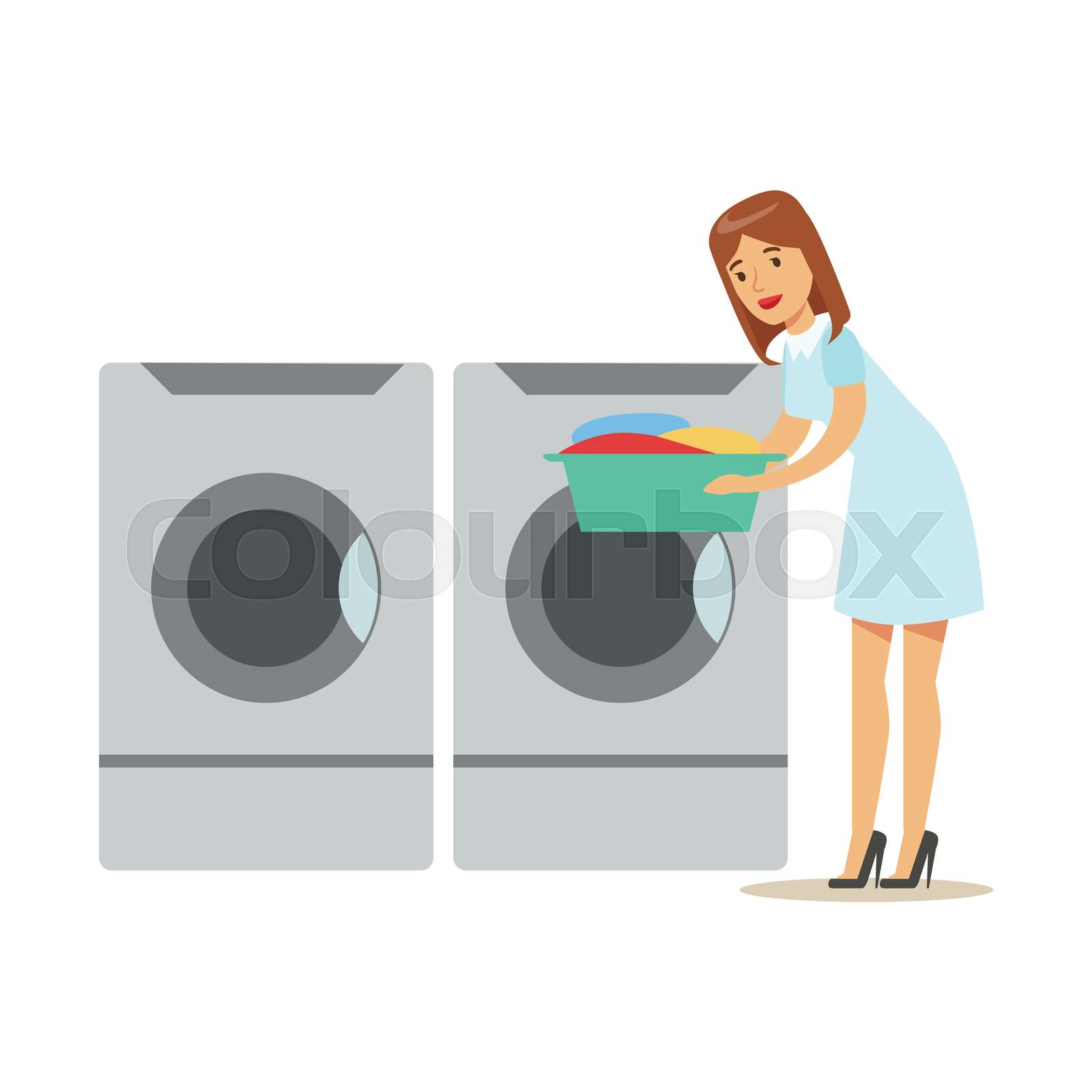 Woman Taking Out Clean Laundry, Part Of People Using Automatic Self ...
