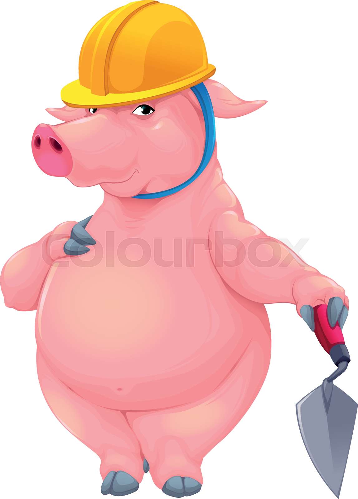 Bricklayer pig with tool | Stock vector | Colourbox