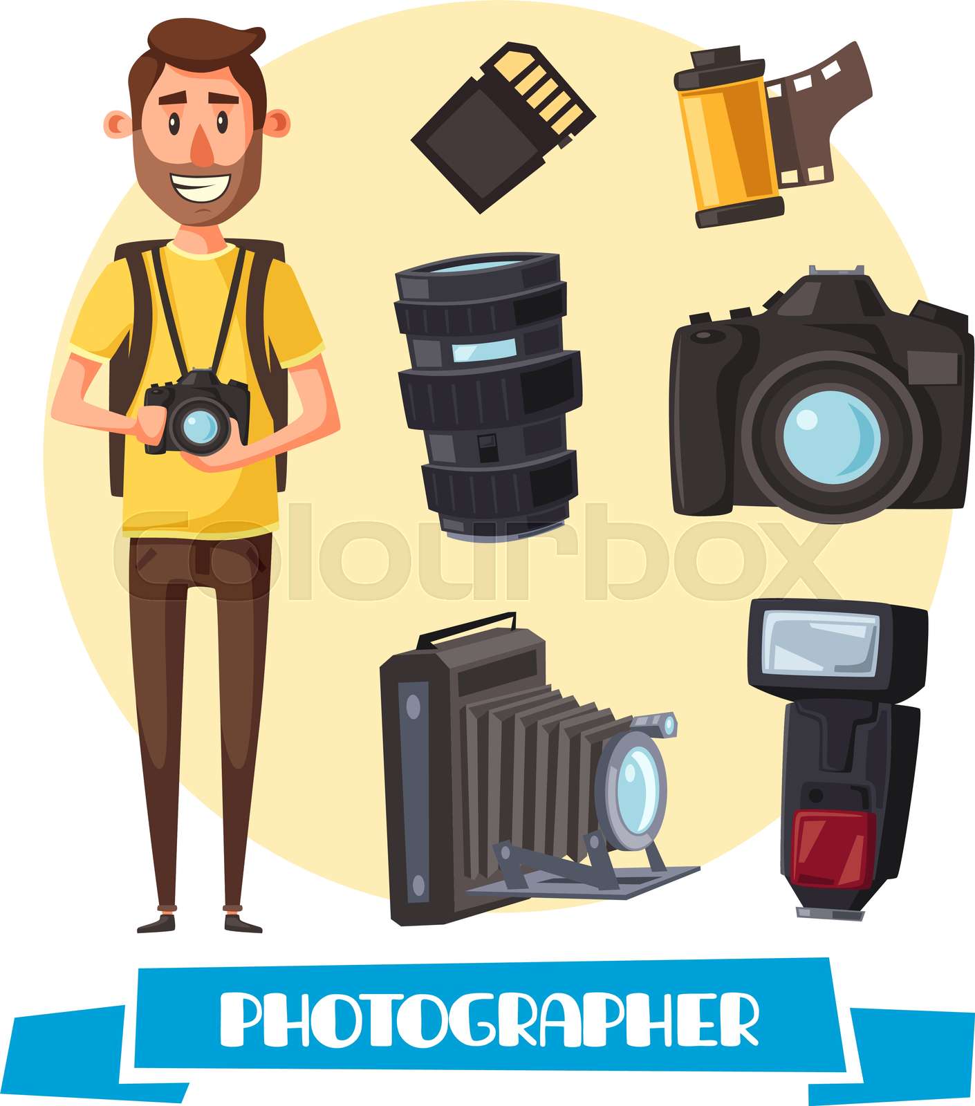Photographer with digital camera cartoon icon | Stock vector | Colourbox
