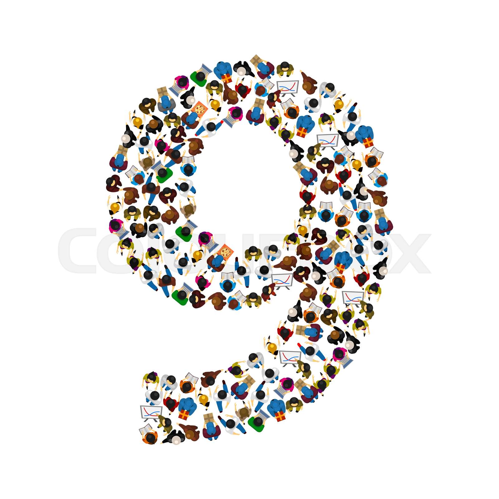 Large group of people in number 9 nine form. People font. Vector ...