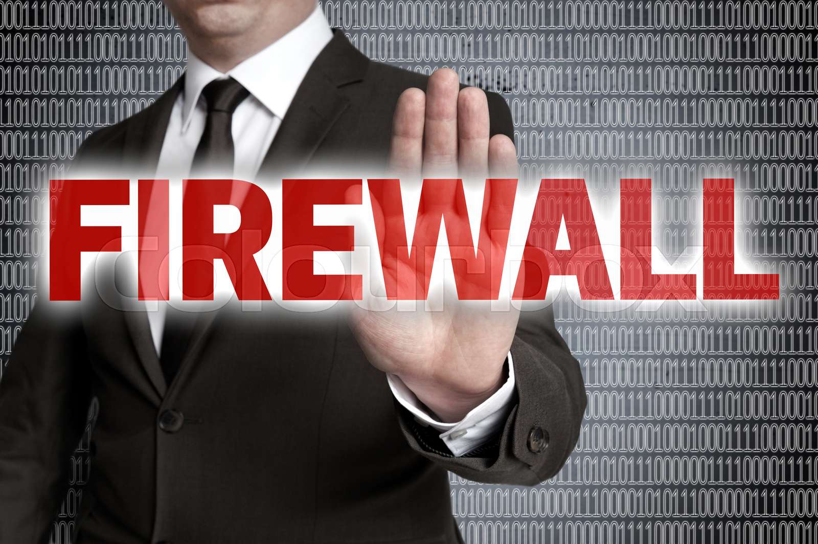 Firewall with Matrix showed by businessman | Stock image | Colourbox
