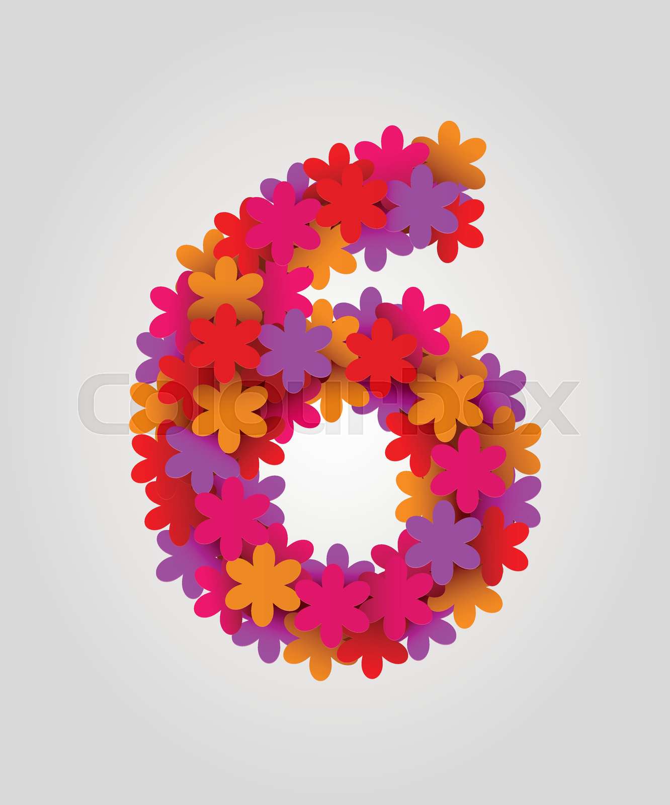 Floral numbers. Colorful flowers. Number 6 | Stock vector | Colourbox