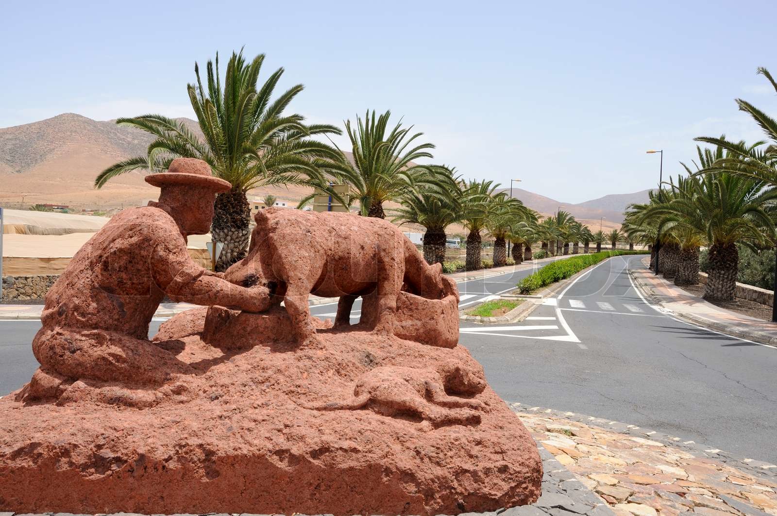 Sculpture in town Pajara, Canary Island Fuerteventura, Spain | Stock ...