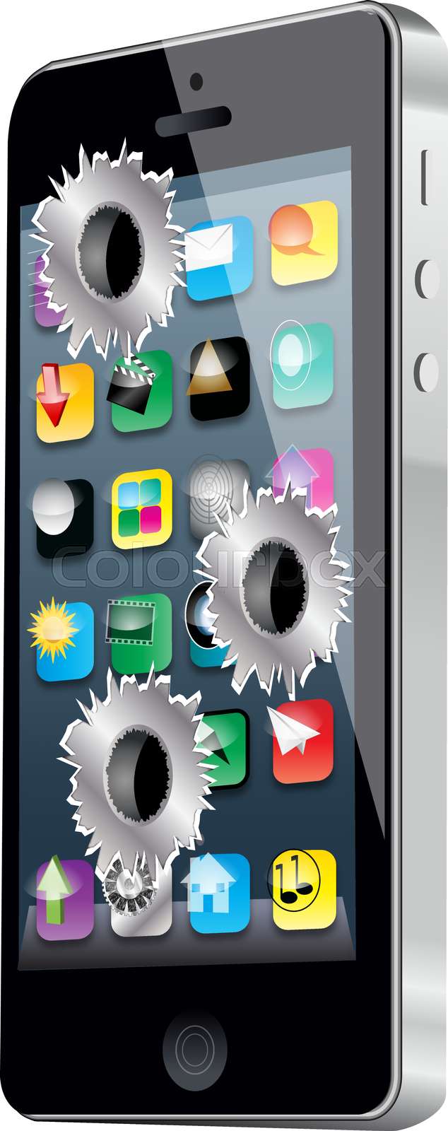 Smart phone with bullet holes | Stock vector | Colourbox
