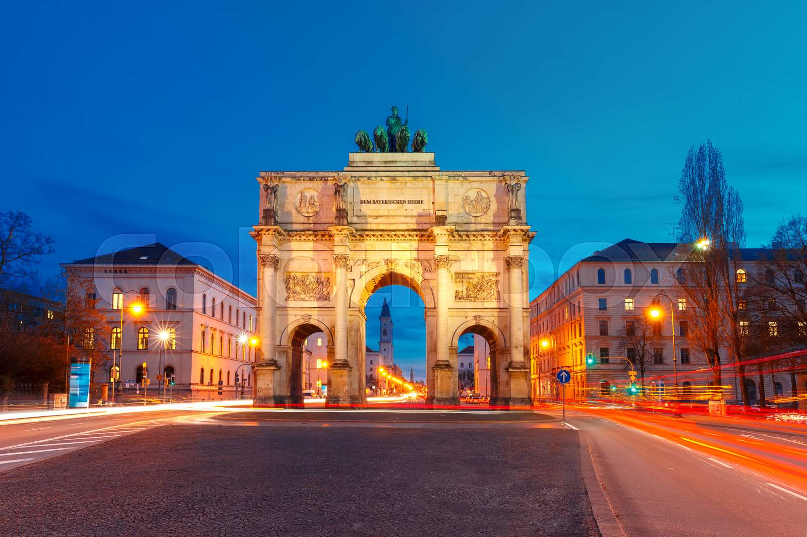 Siegestor, Victory Gate at night, Munich, Germany | Stock image | Colourbox