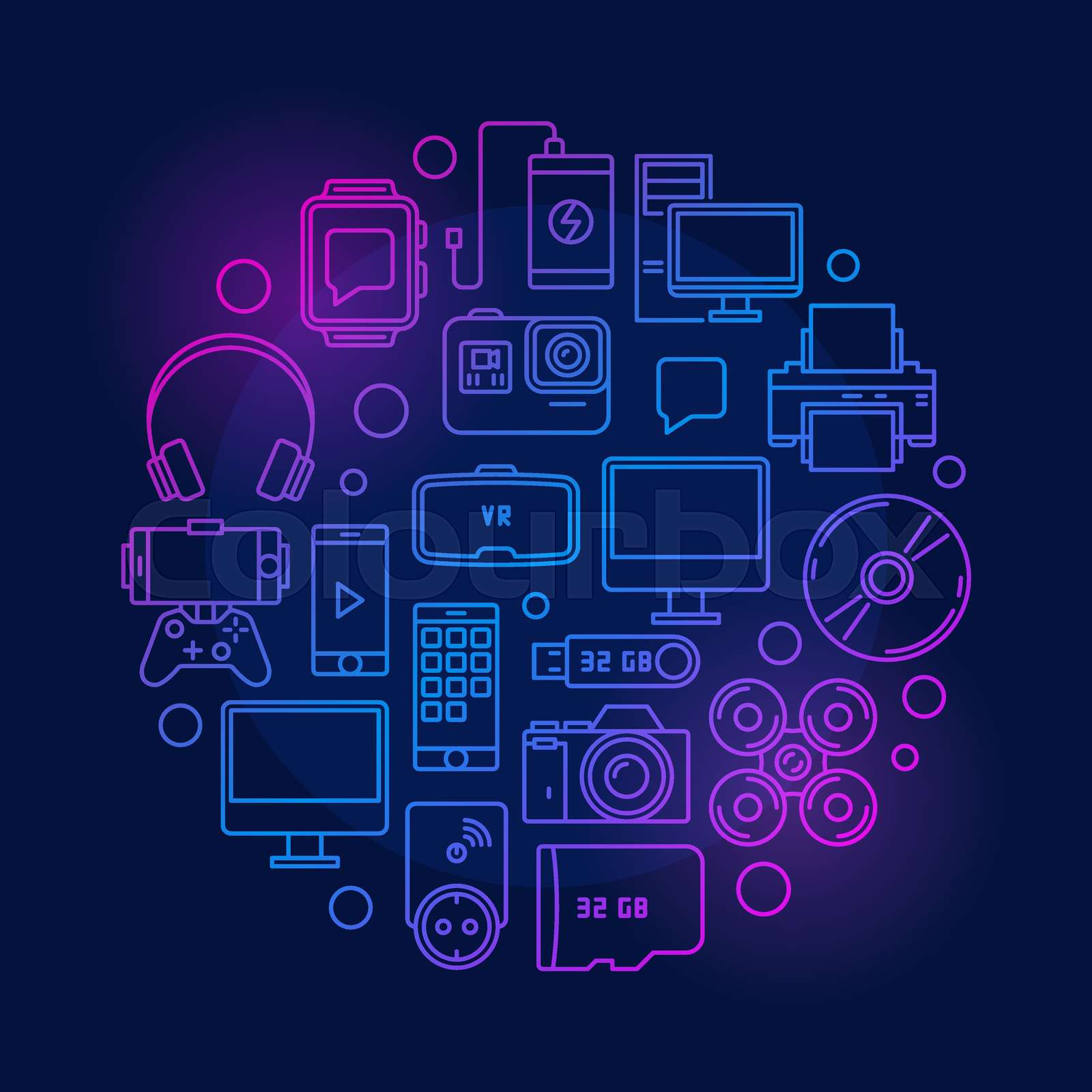 Gadgets bright round illustration | Stock vector | Colourbox