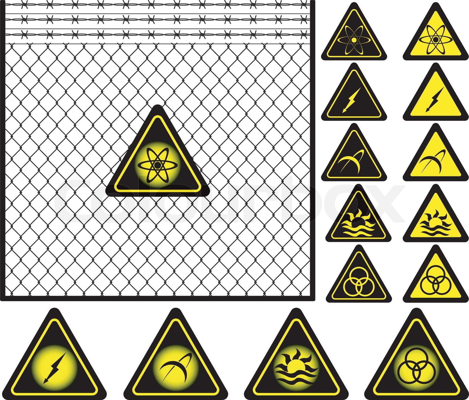 wire mesh fence and warning signs. vector illustration | Stock vector ...