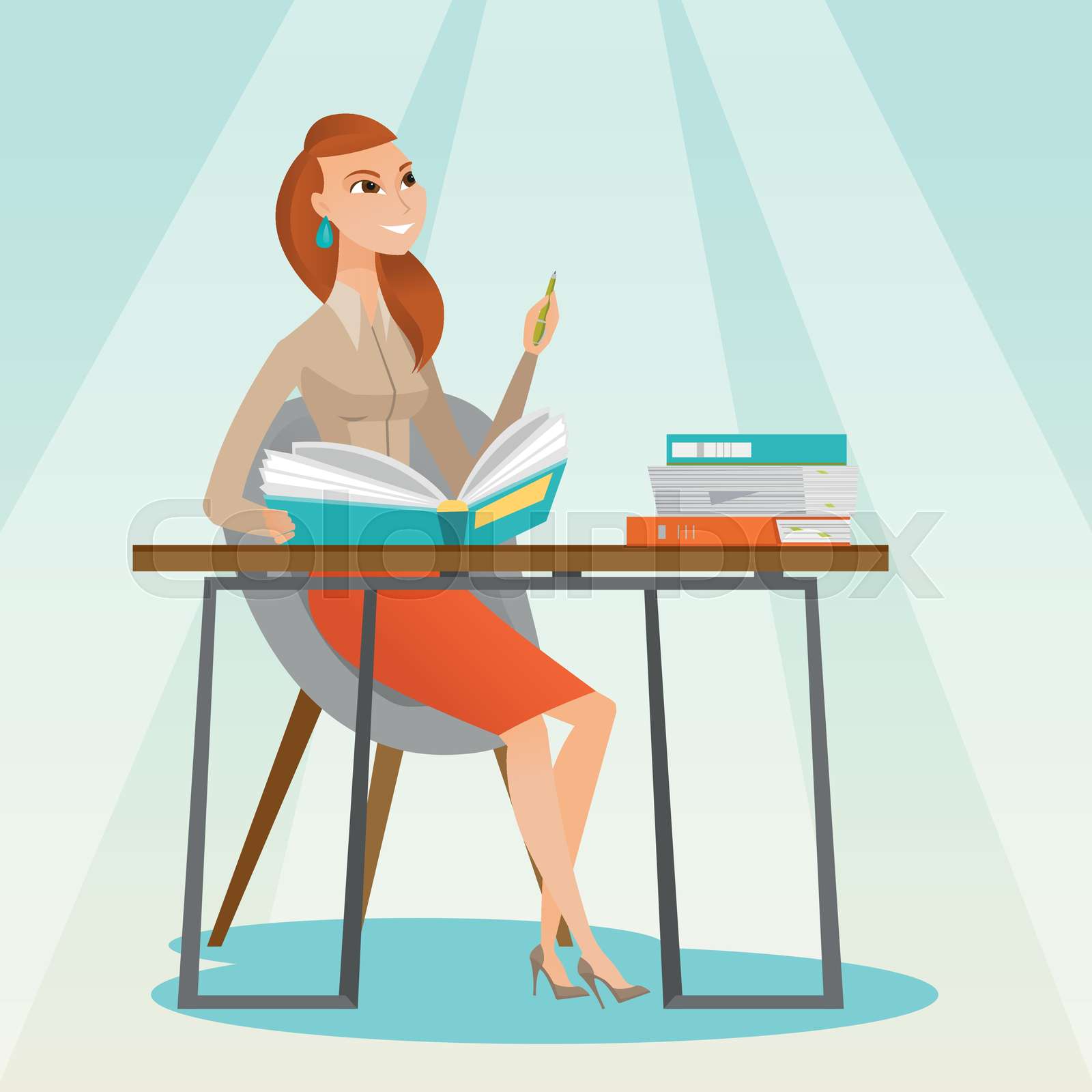 Student writing at the desk vector illustration. | Stock vector | Colourbox