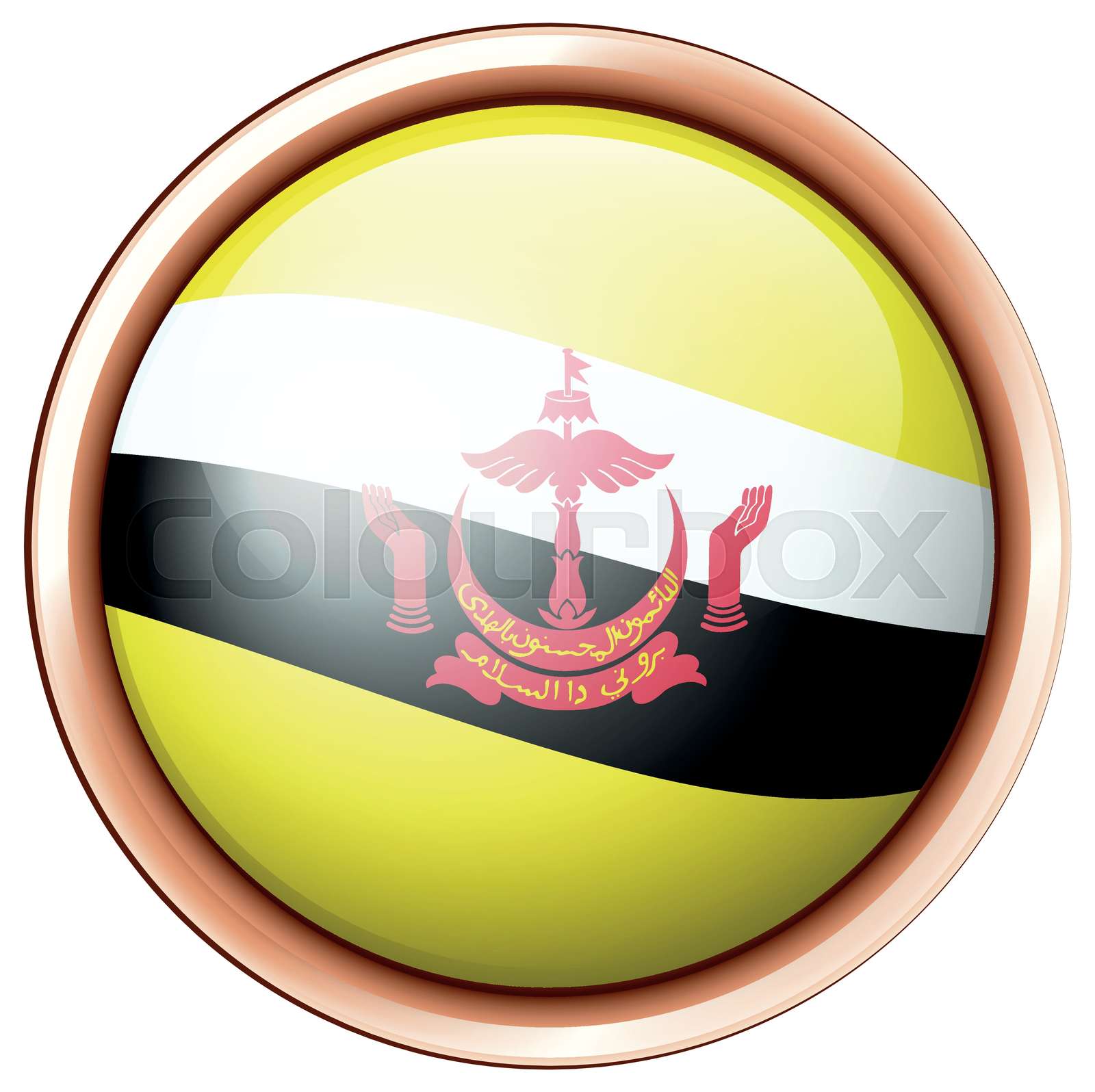 Brunei flag on round badge | Stock vector | Colourbox