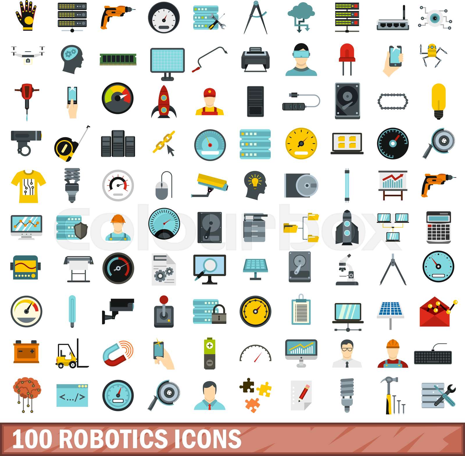 100 robotics icons set, flat style | Stock vector | Colourbox