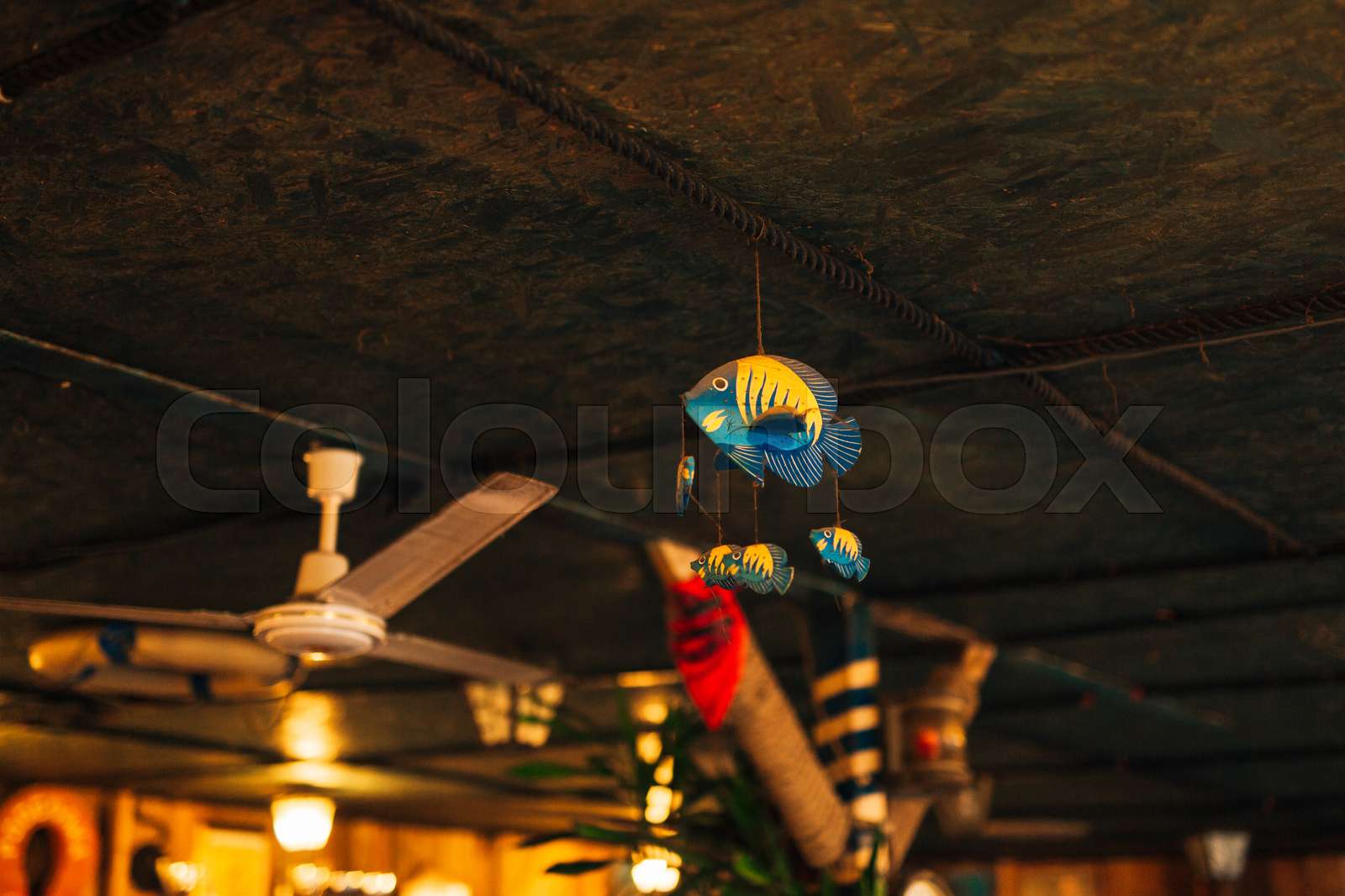 The interior of the fishing restaurant. Fish Cafe. Seafood resta ...
