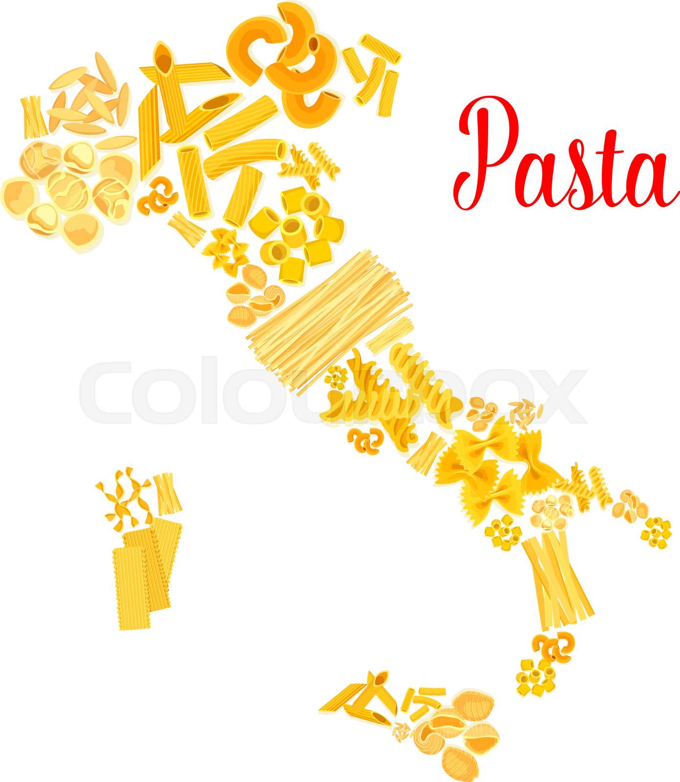 Pasta or italian macaroni vector Italy map | Stock vector | Colourbox