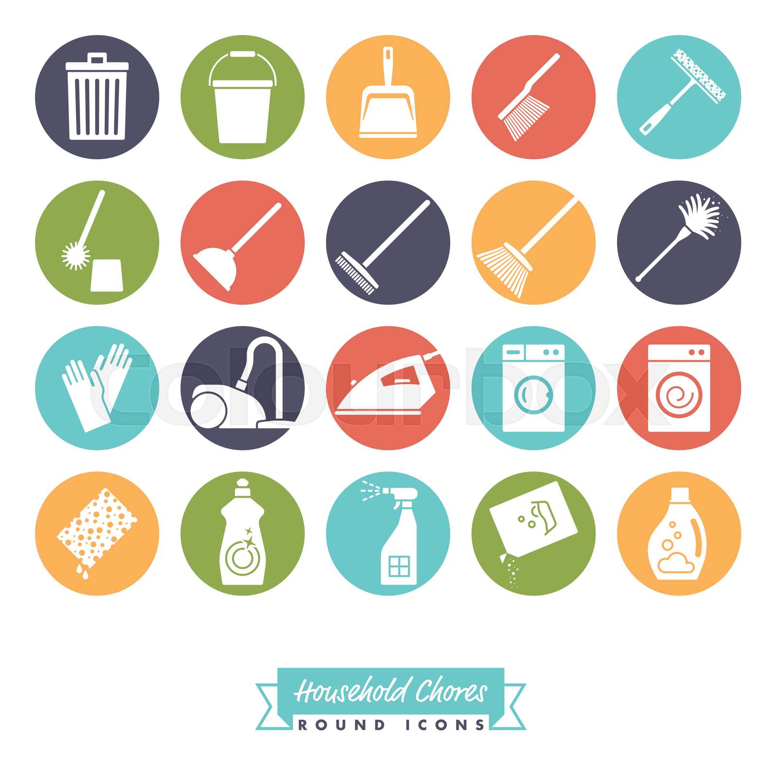 Household Chores Round Color Icon Set | Stock vector | Colourbox
