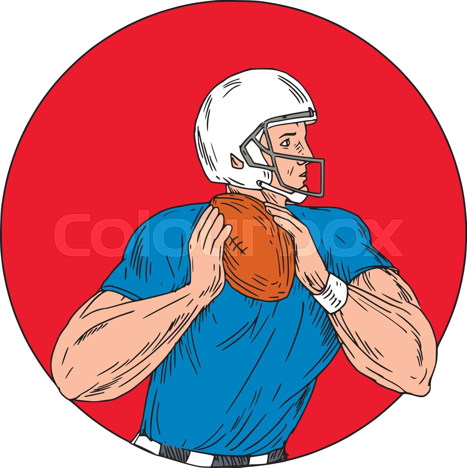 American Football Quarterback Ready Throw Ball Circle Drawing | Stock ...