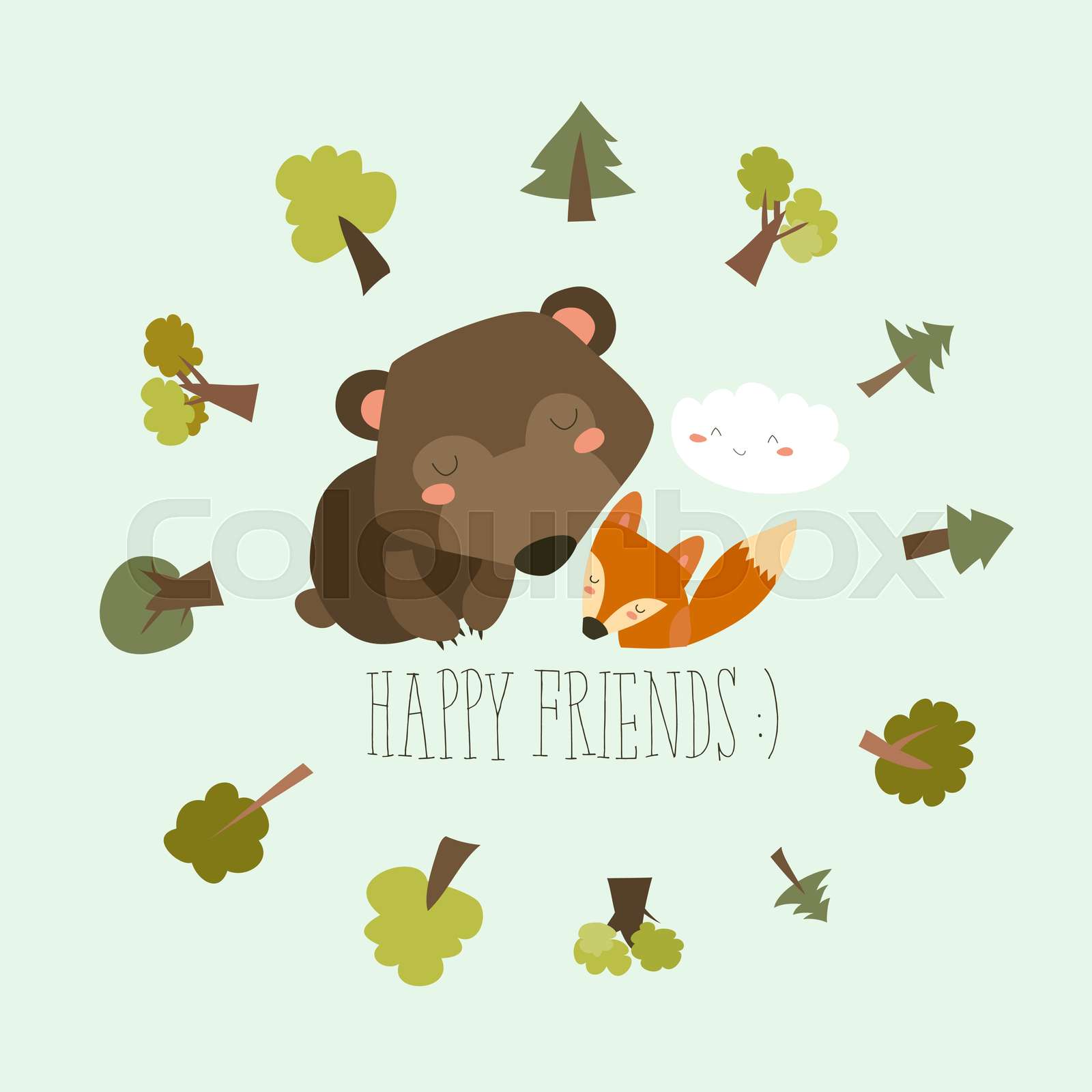 Happy friends in the forest. Bear,fox | Stock vector | Colourbox
