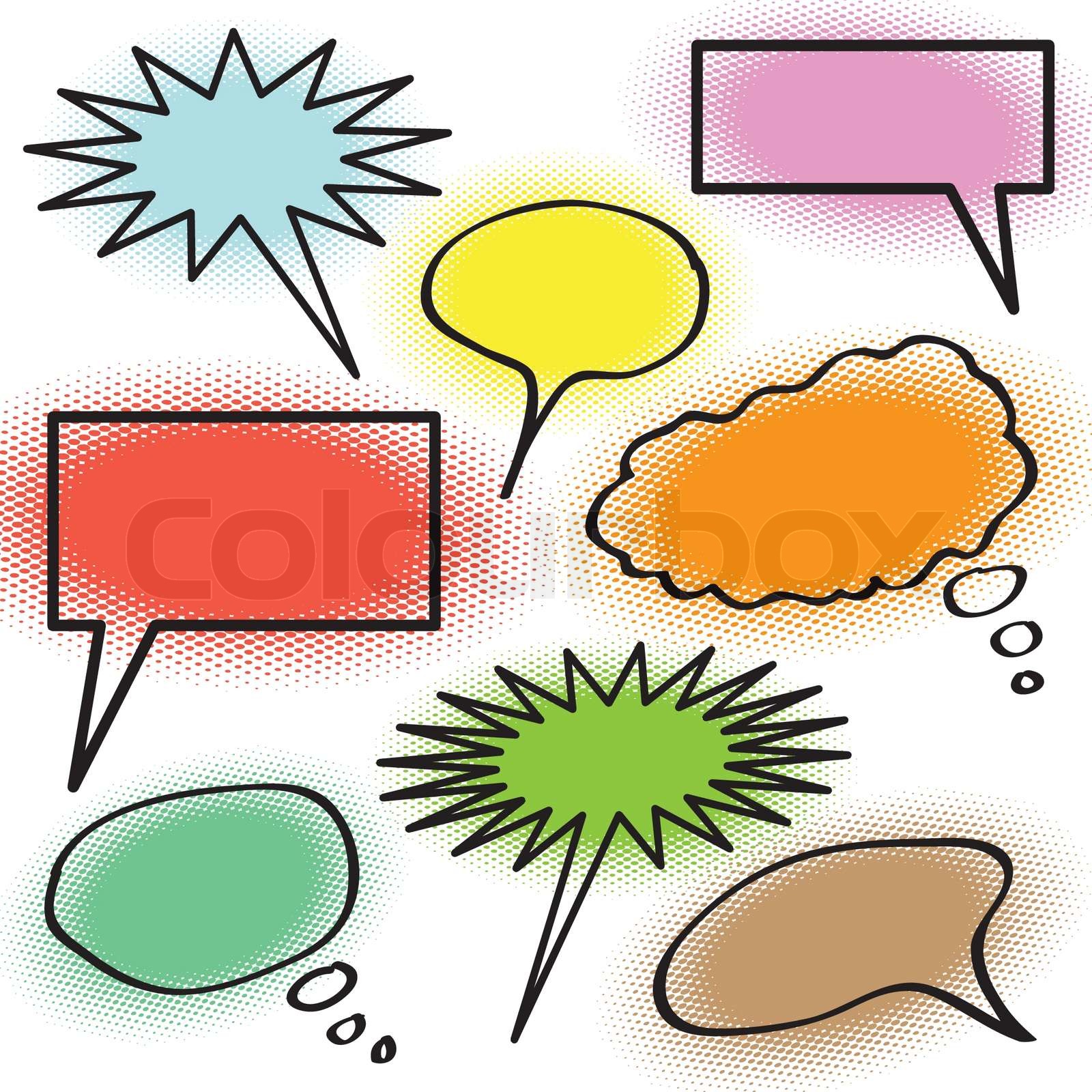 A collection of thought bubbles with halftone coloringEasily edit the ...