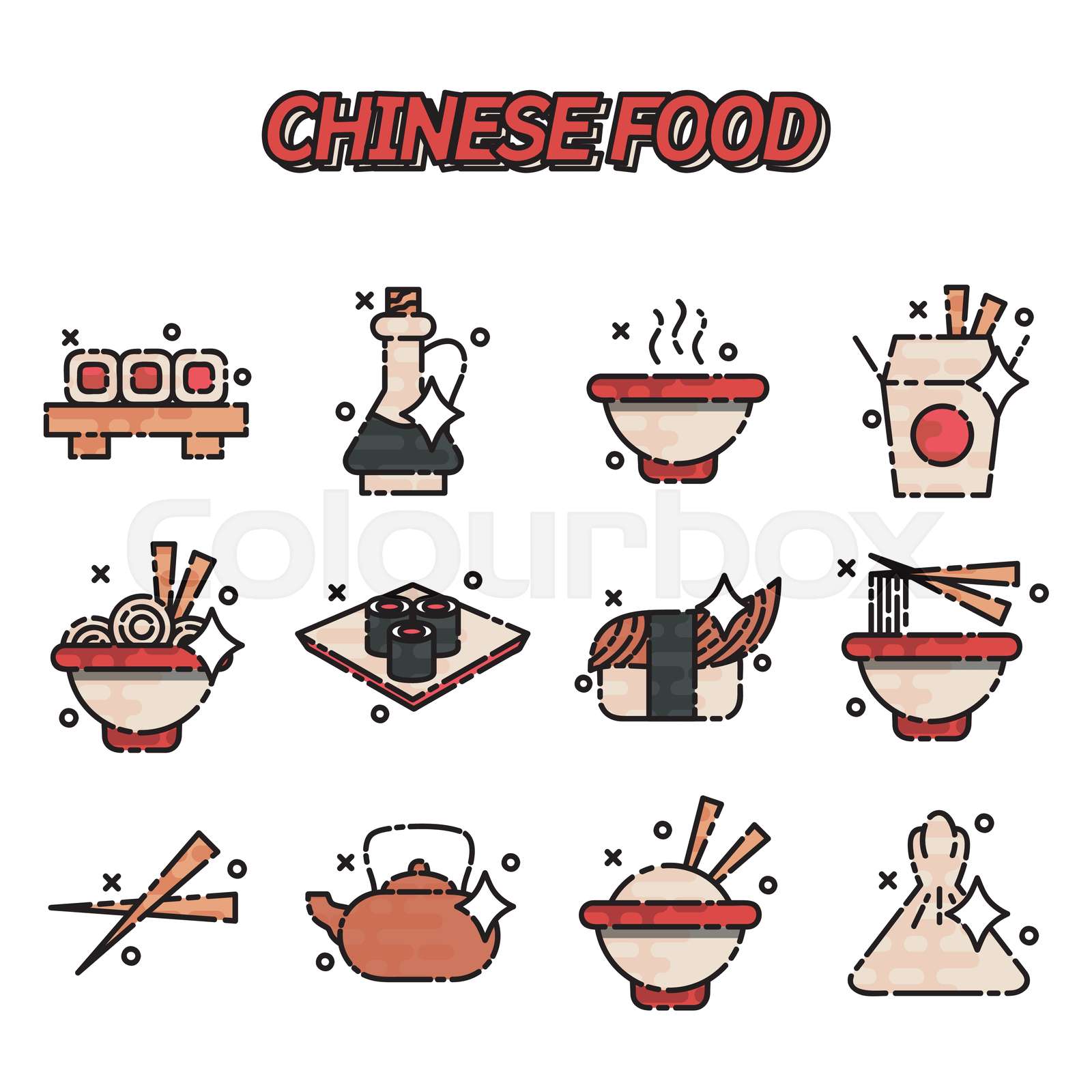 Chinese food flat concept icons | Stock vector | Colourbox